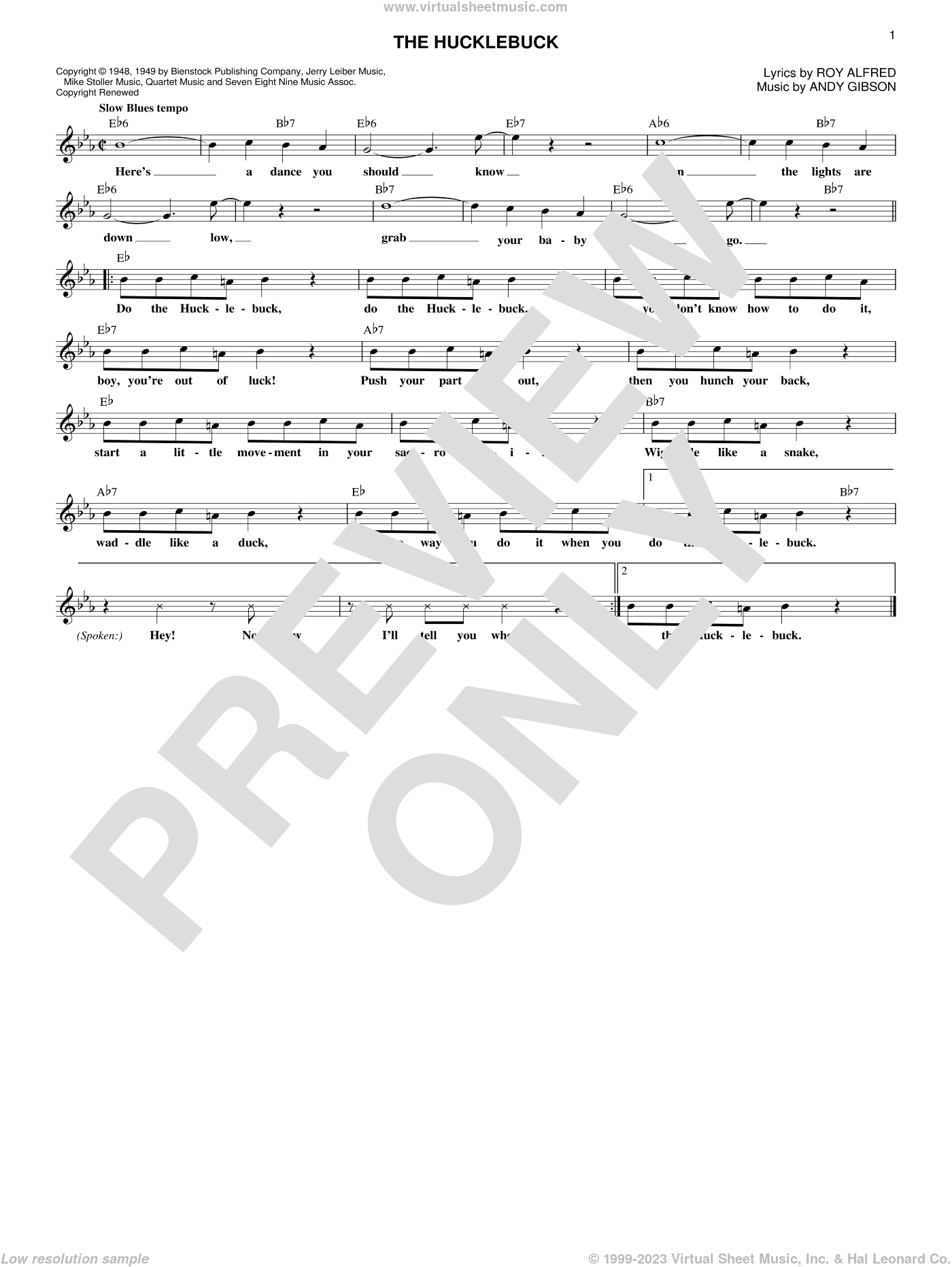 The Hucklebuck sheet music (fake book) (PDF-interactive)