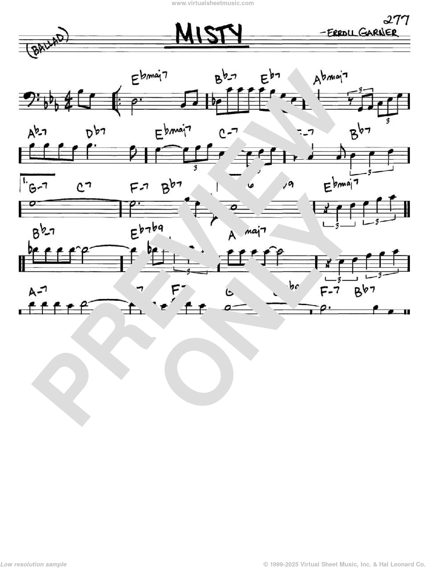 Misty sheet music (real book - melody and chords) (bass clef)