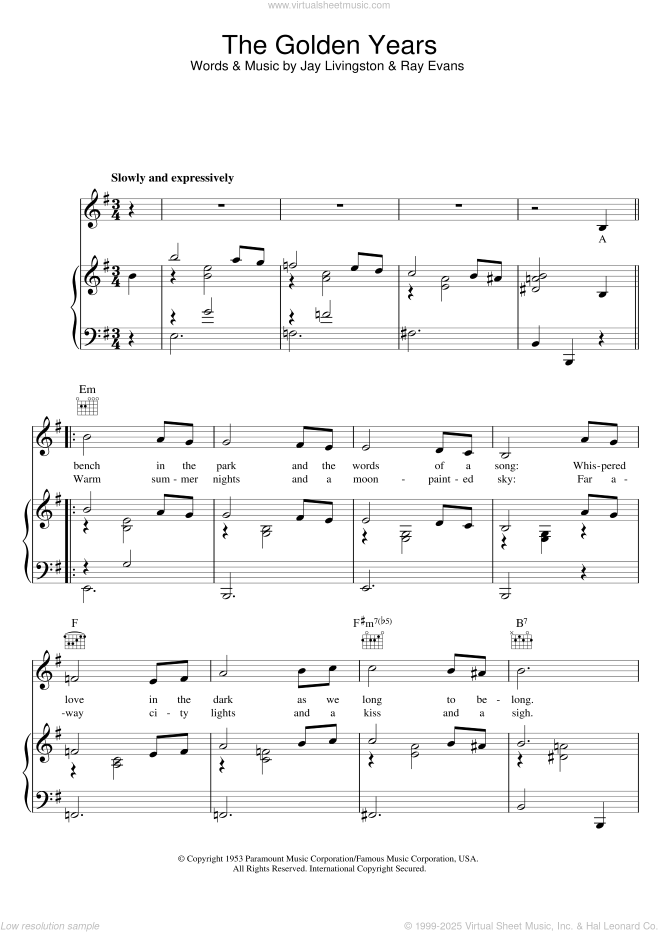 The Golden Years sheet music for voice, piano or guitar (PDF)