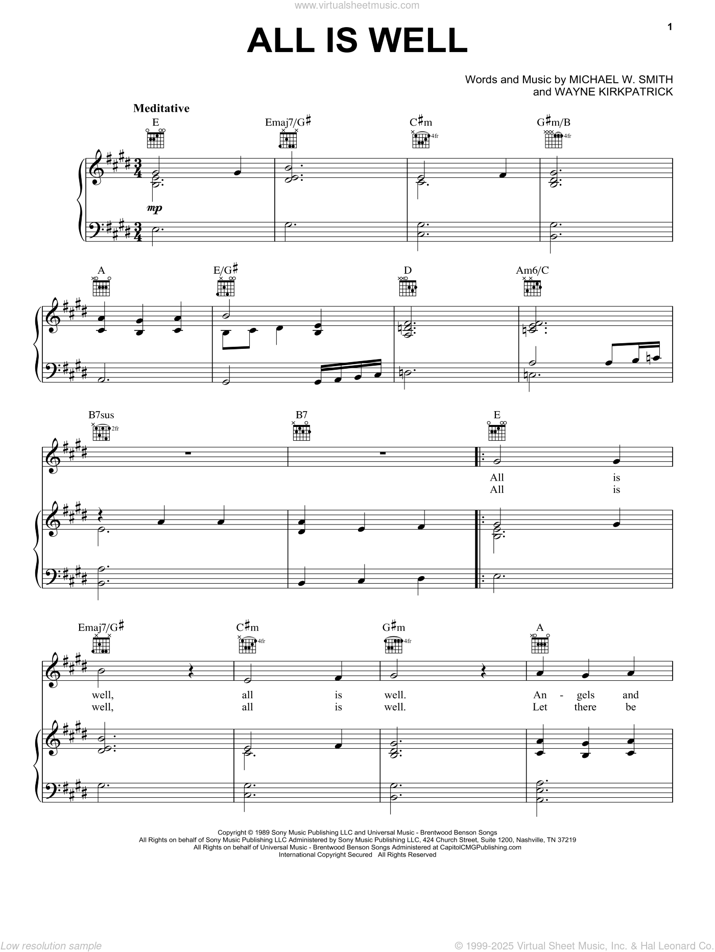 Michael W. Smith: All Is Well sheet music for voice, piano or guitar