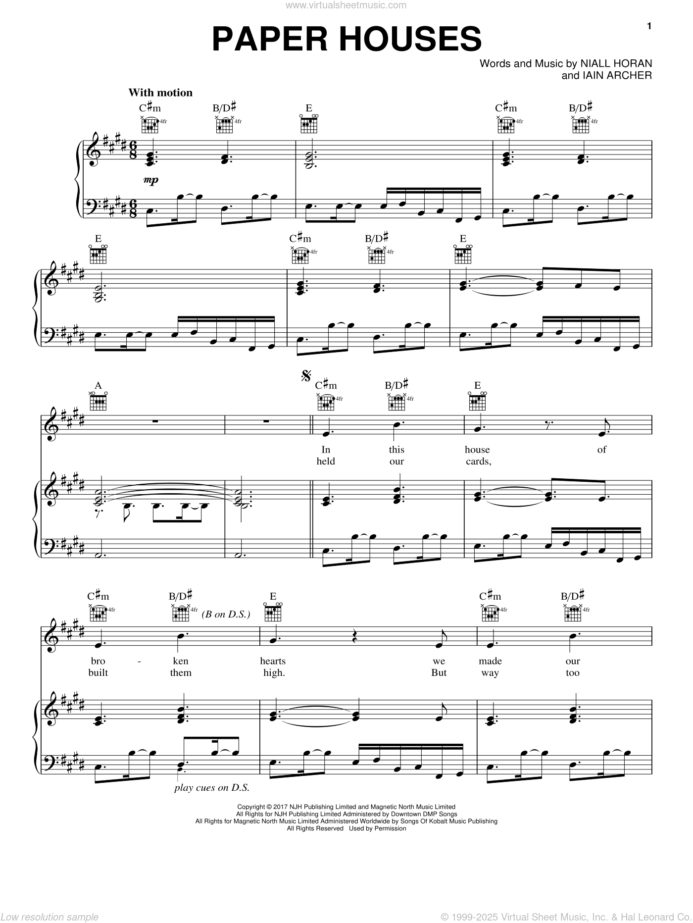Paper Houses sheet music for voice, piano or guitar (PDF)
