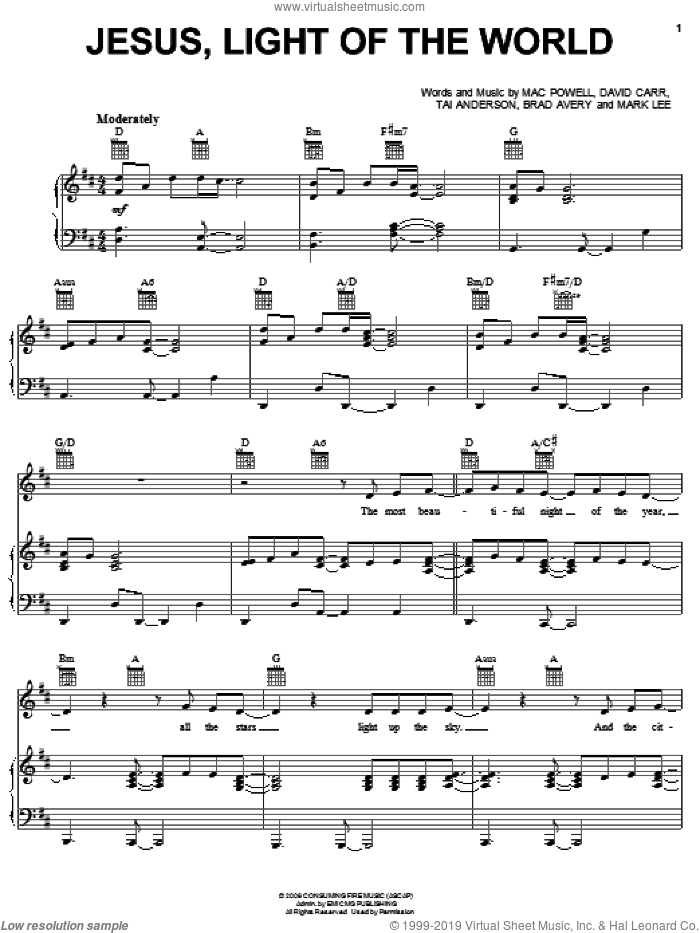 Jesus, Light Of The World sheet music for voice, piano or guitar