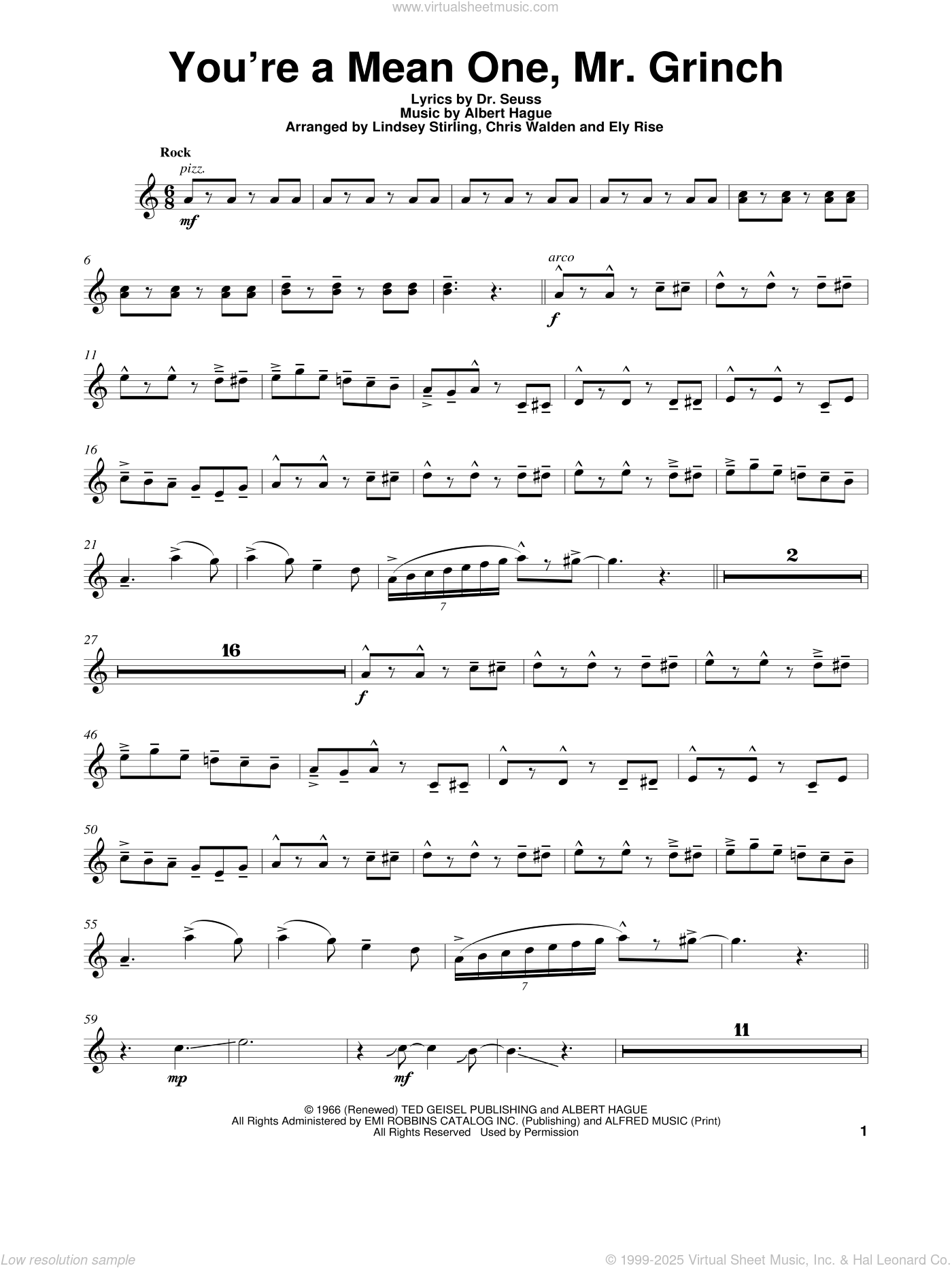 You're A Mean One, Mr. Grinch sheet music for violin solo (PDF)