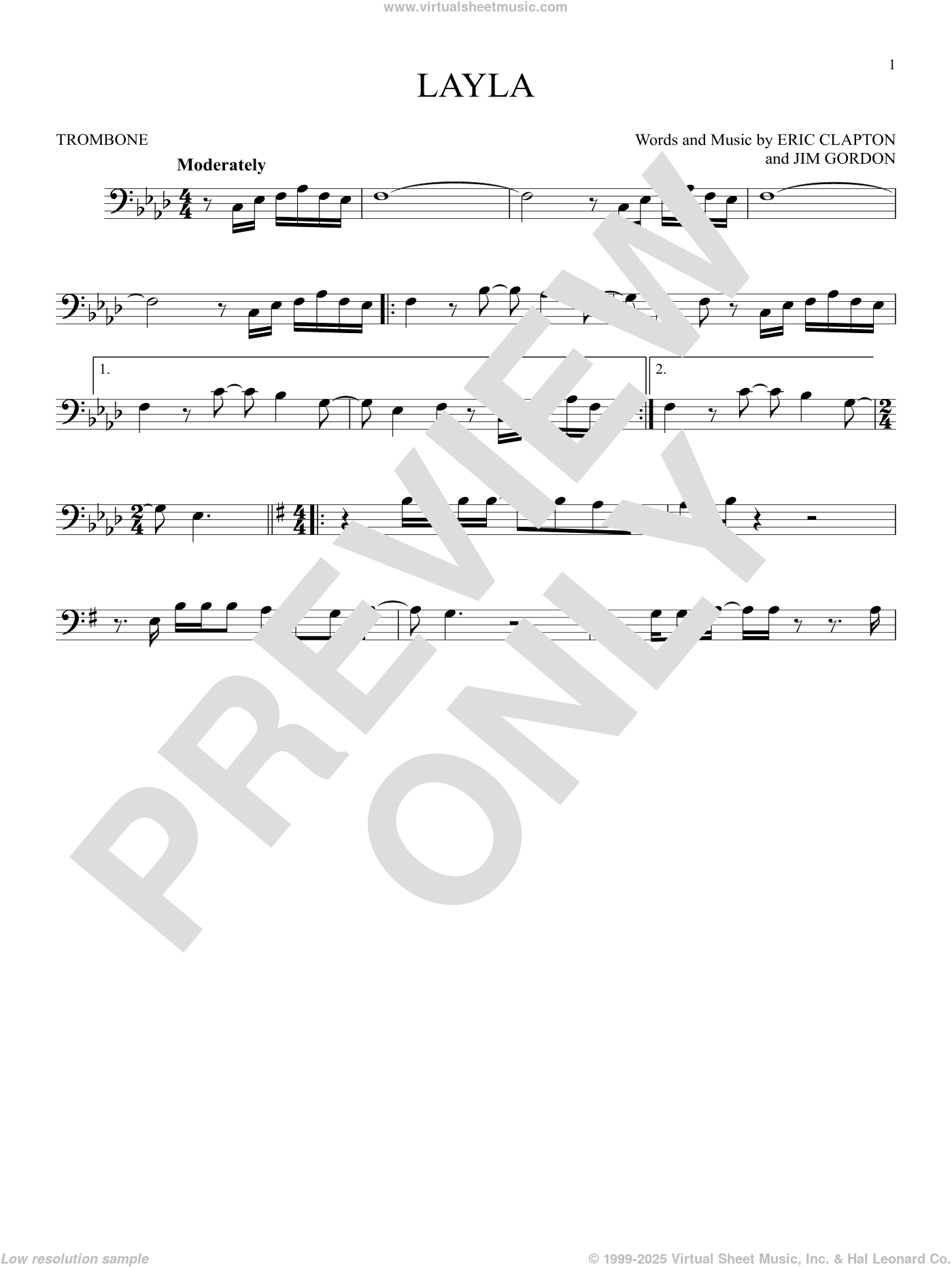 Layla sheet music for trombone solo (PDF-interactive)