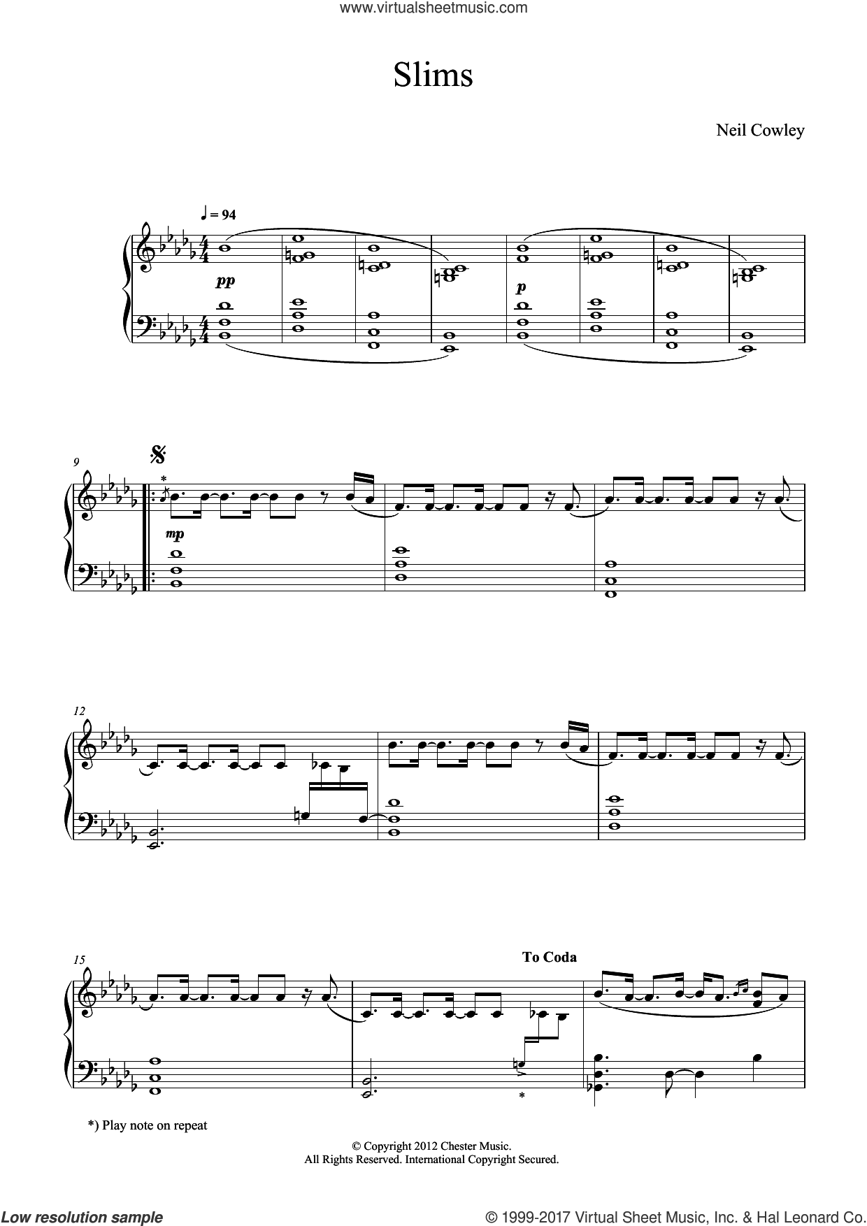 Slims sheet music for piano solo (PDF-interactive)