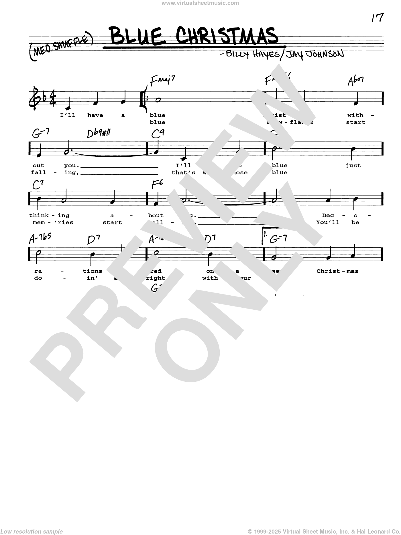 Blue Christmas sheet music (real book with lyrics) (PDF)