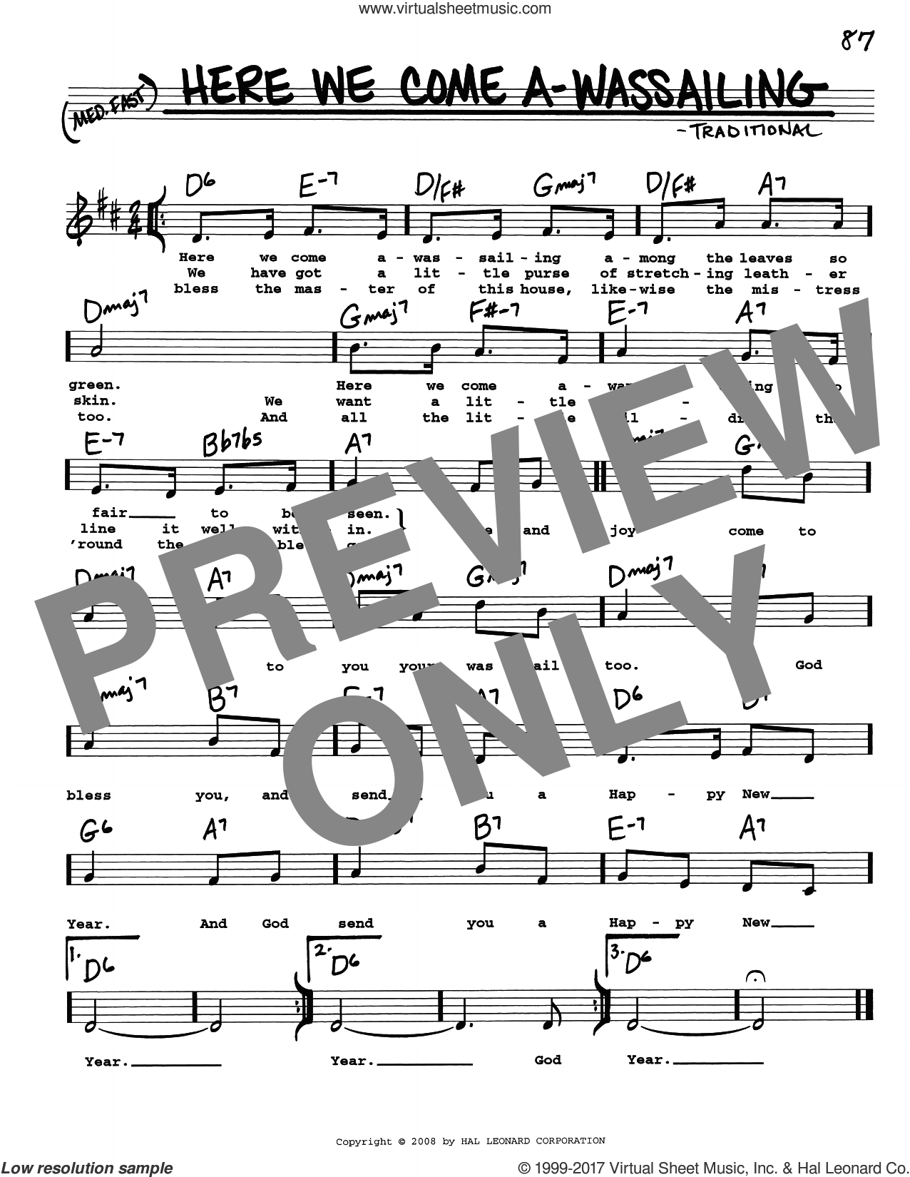 Here We Come A-Wassailing sheet music (real book with lyrics)