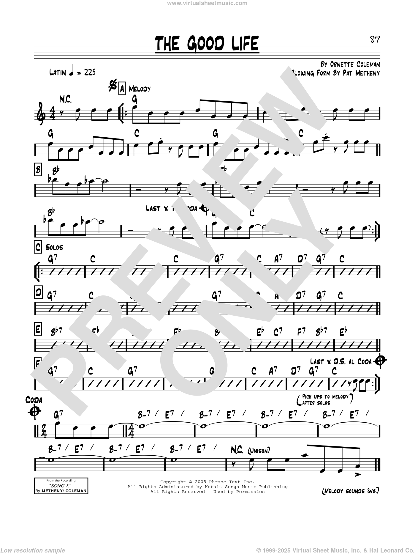 Pat Metheny: The Good Life sheet music (real book - melody and chords ...