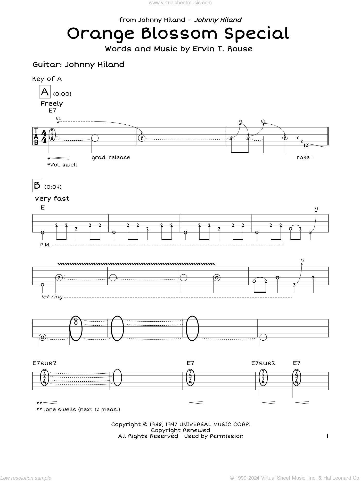 Hiland - Orange Blossom Special sheet music for guitar solo (lead sheet)