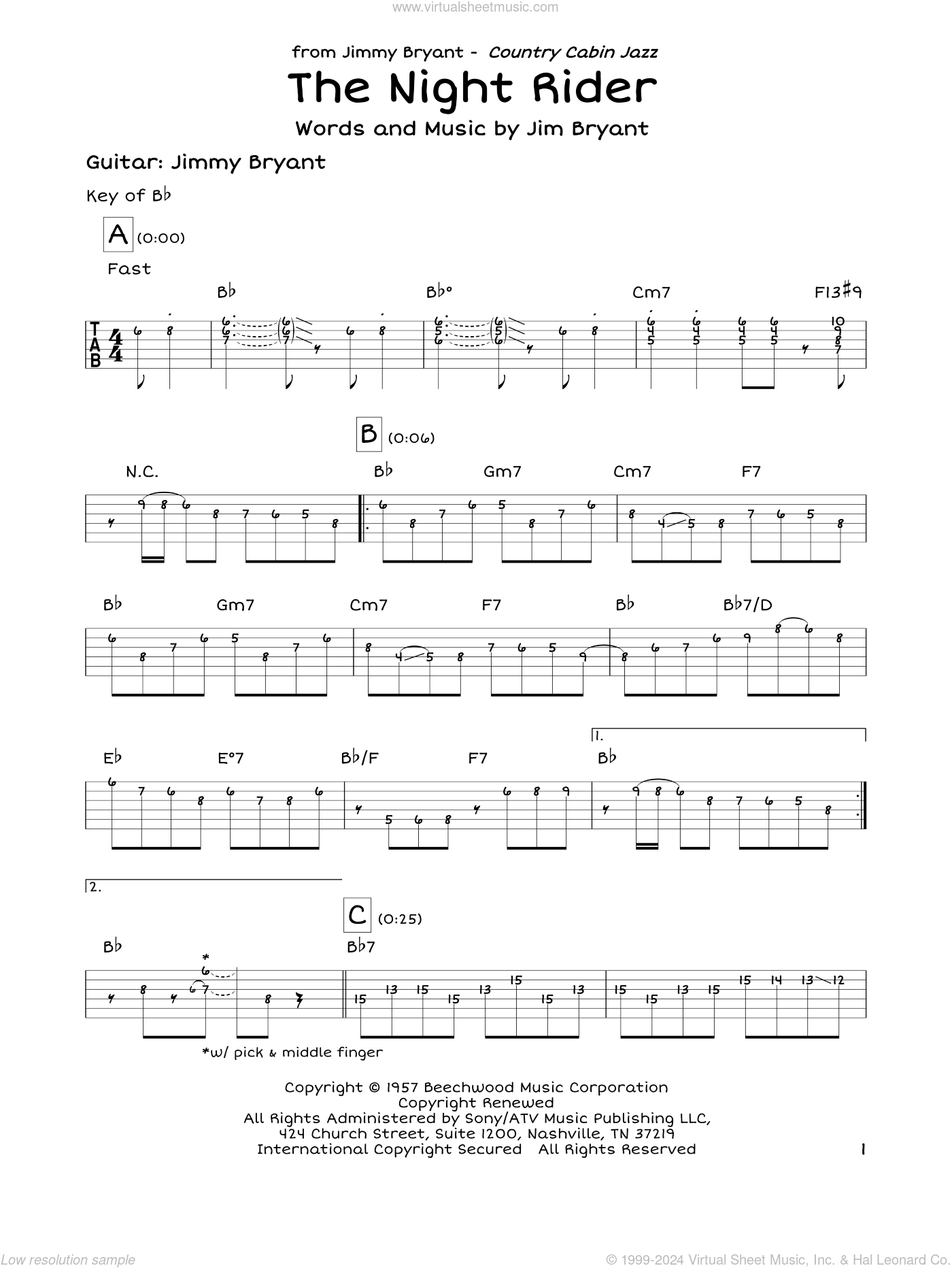 The Night Rider sheet music for guitar solo (lead sheet) (PDF)