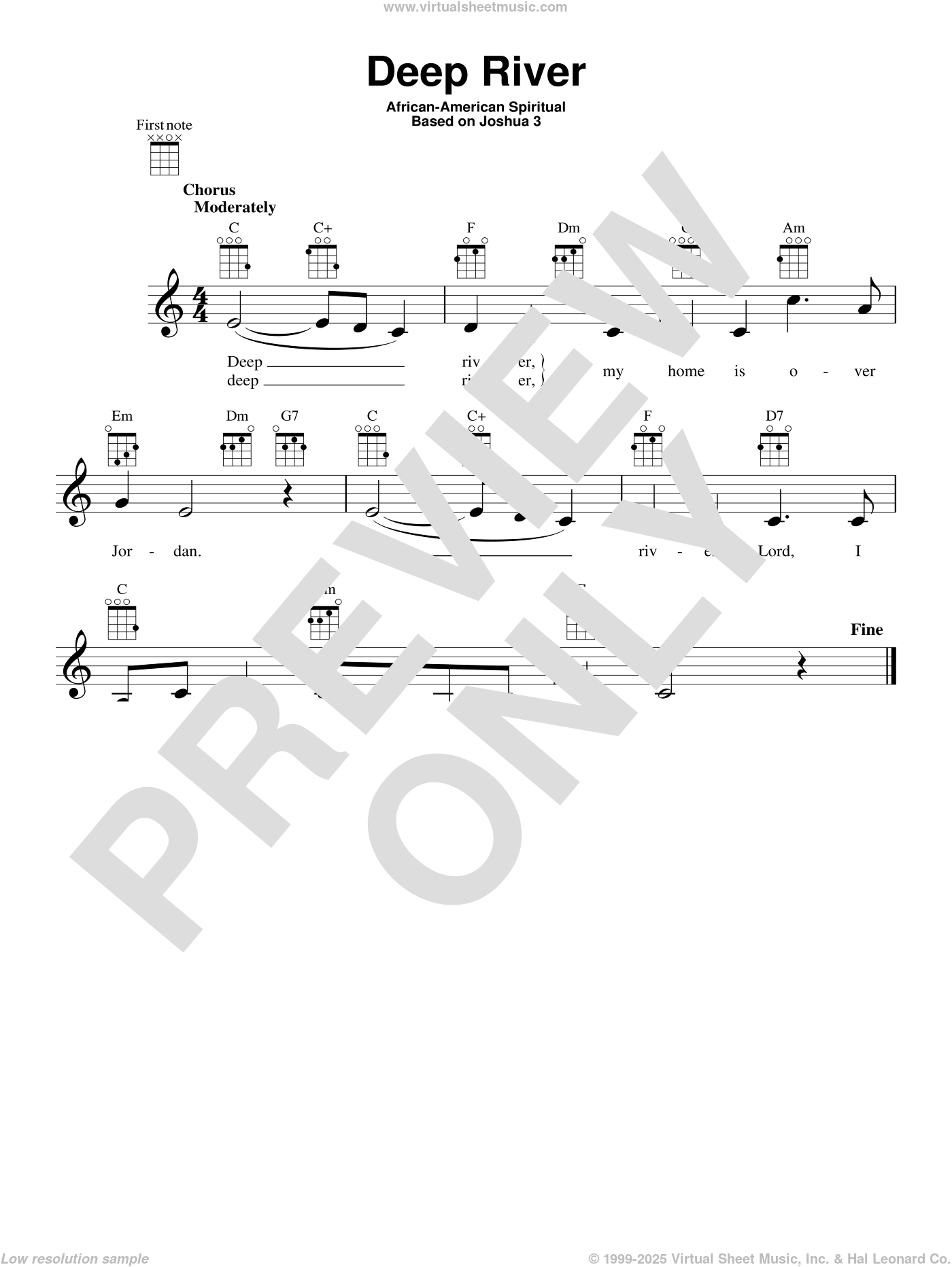 Deep River sheet music for ukulele (PDF-interactive)