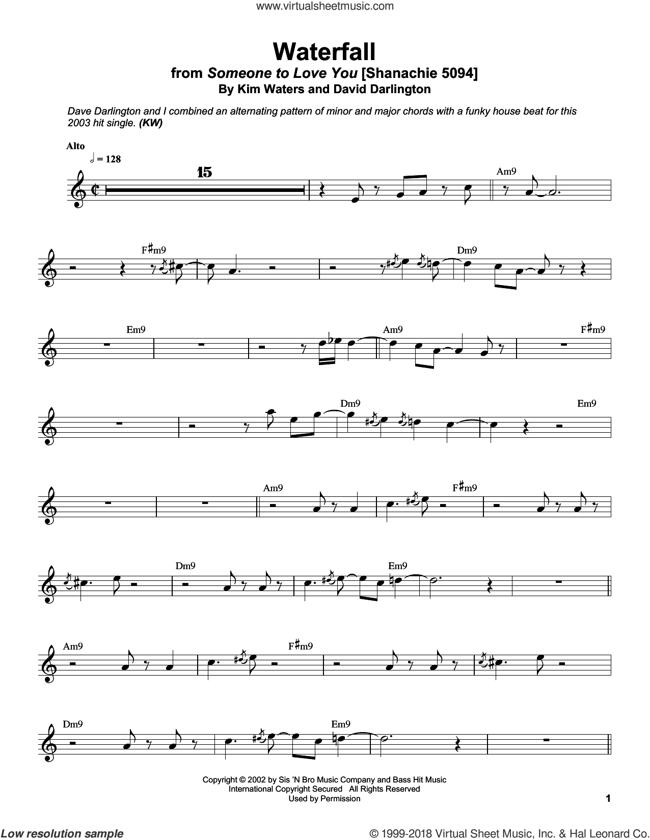 Waterfall sheet music for alto saxophone (transcription) (PDF)