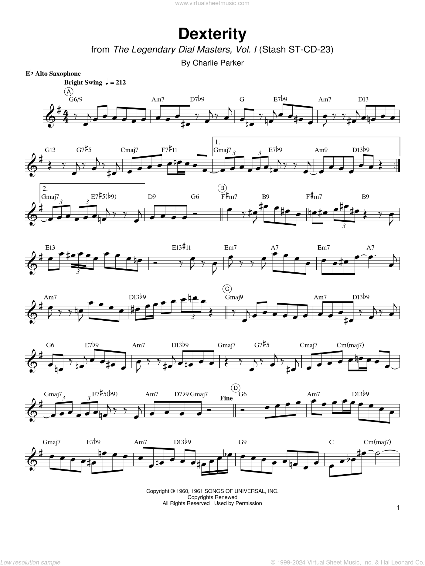 Dexterity sheet music for alto saxophone (transcription) (PDF)