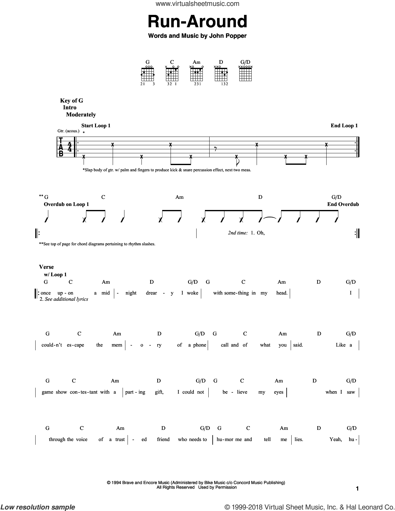 Run-Around sheet music for guitar solo (lead sheet) (PDF)