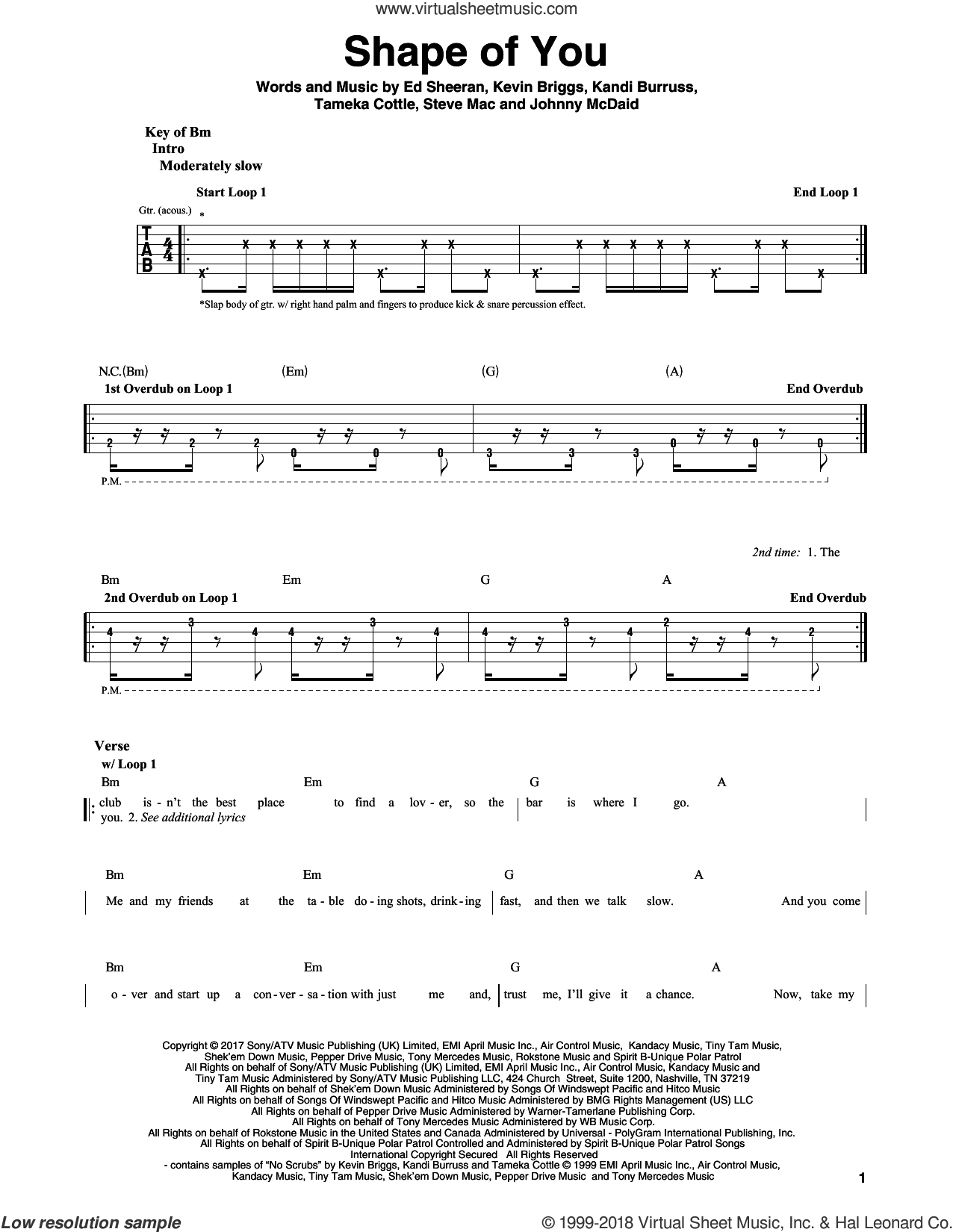 Shape Of You sheet music (intermediate version 2) for guitar solo (lead ...
