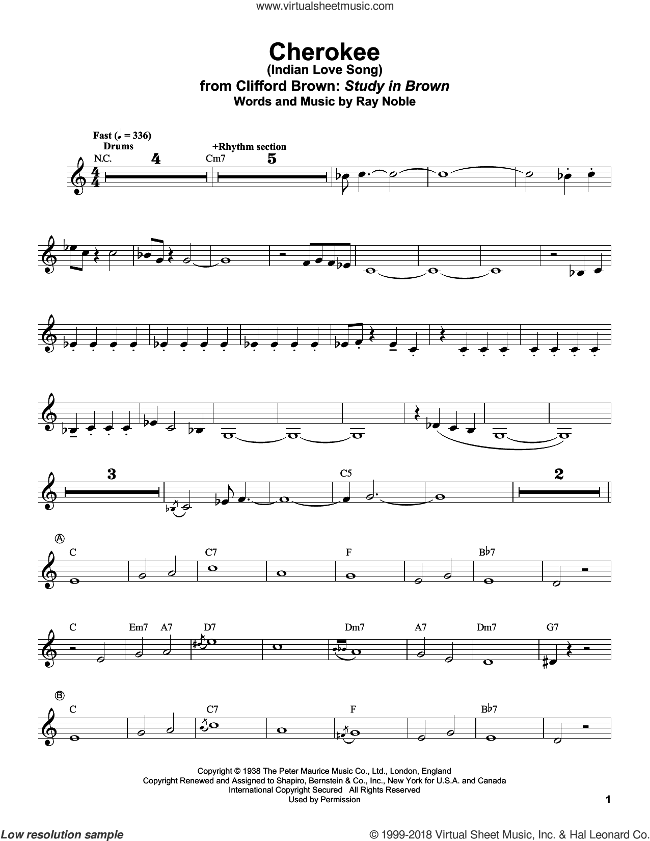 Cherokee (Indian Love Song) sheet music for trumpet solo (transcription)