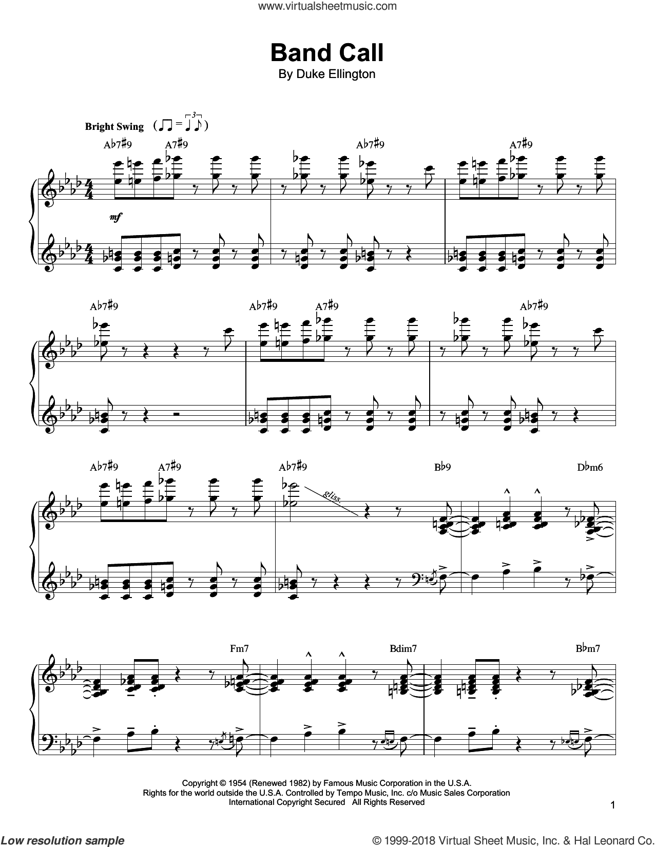 Band Call sheet music for piano solo (transcription) (PDF)