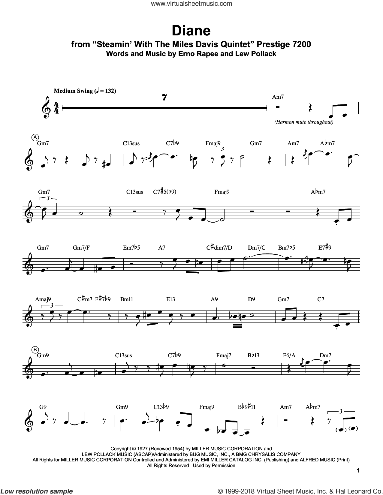 Diane sheet music for trumpet solo (transcription) (PDF)