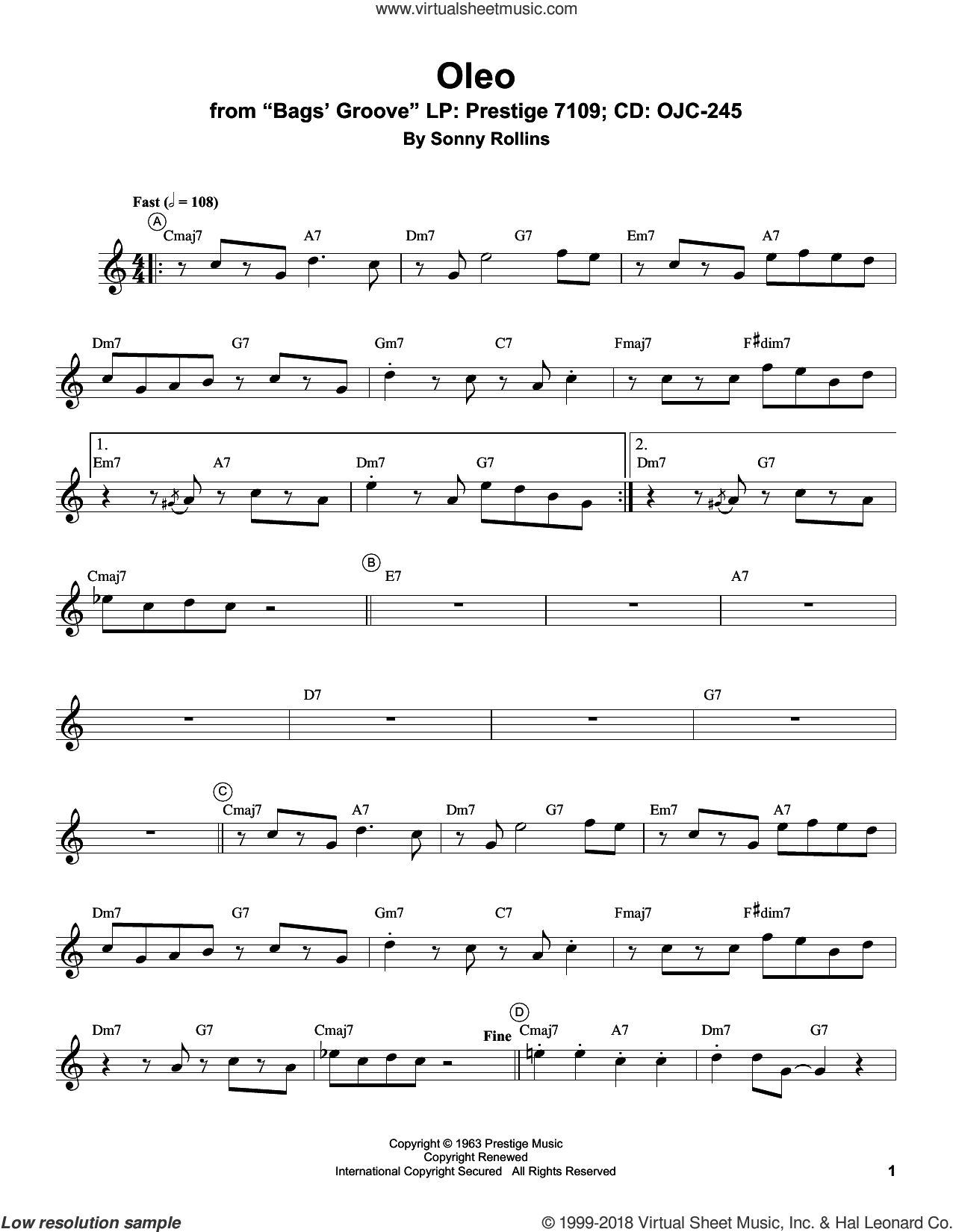 Oleo sheet music for trumpet solo (transcription) (PDF)
