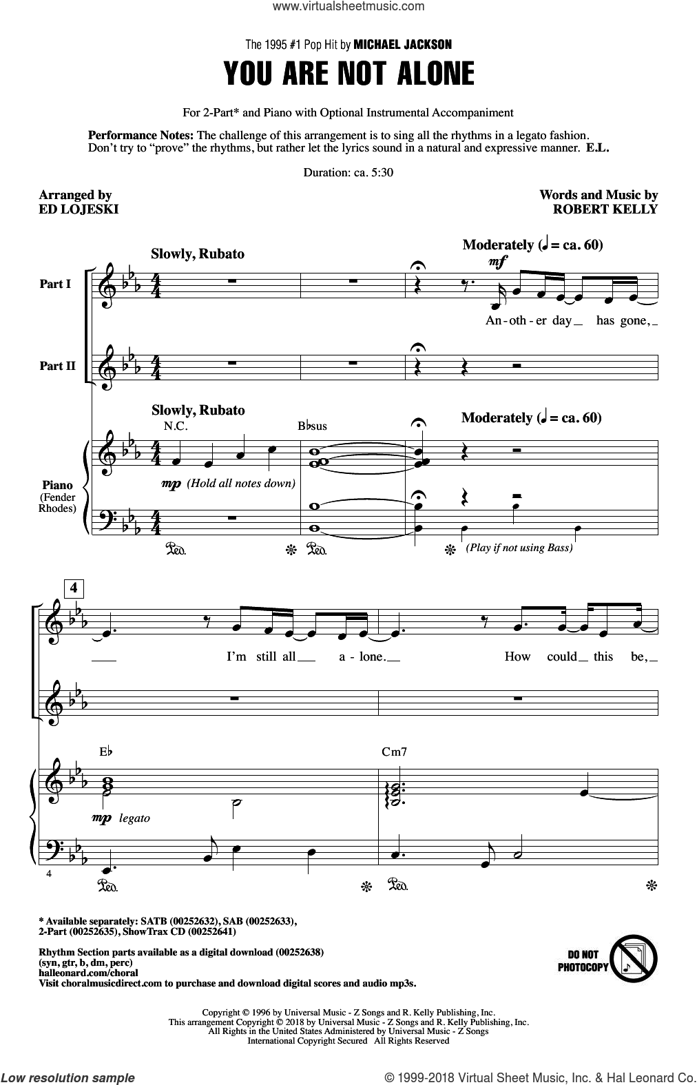 You Are Not Alone sheet music for choir (2-Part) (PDF)