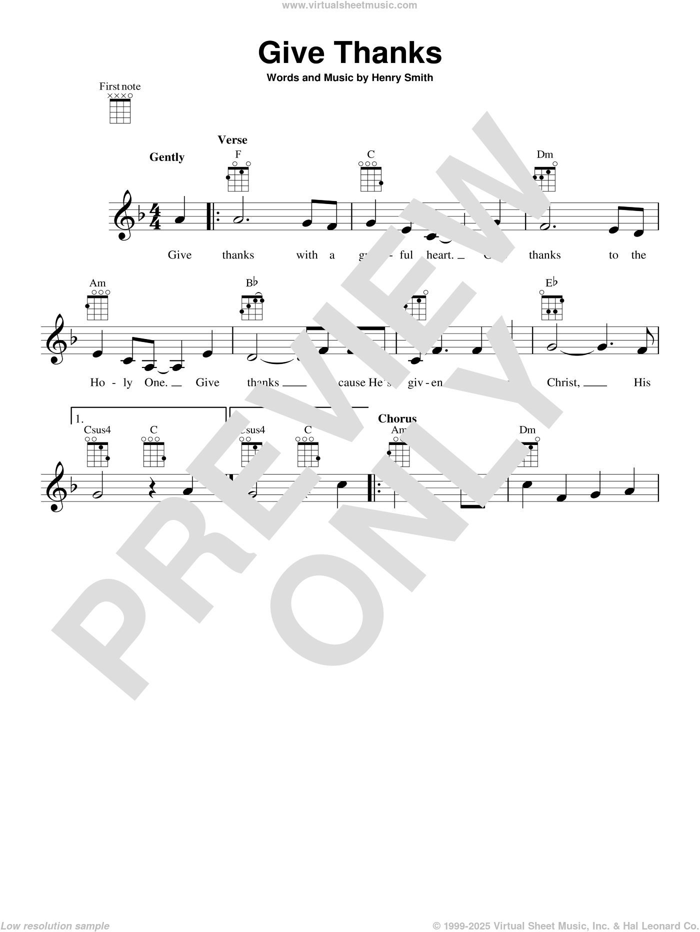 Give Thanks sheet music for ukulele (PDF-interactive)