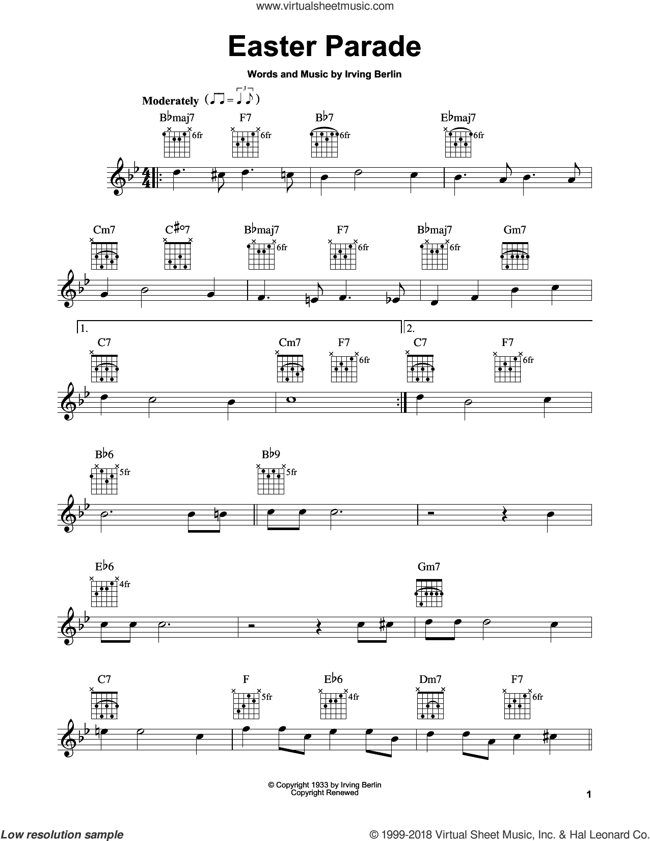 Easter Parade sheet music (easy) for guitar solo (chords) (PDF)