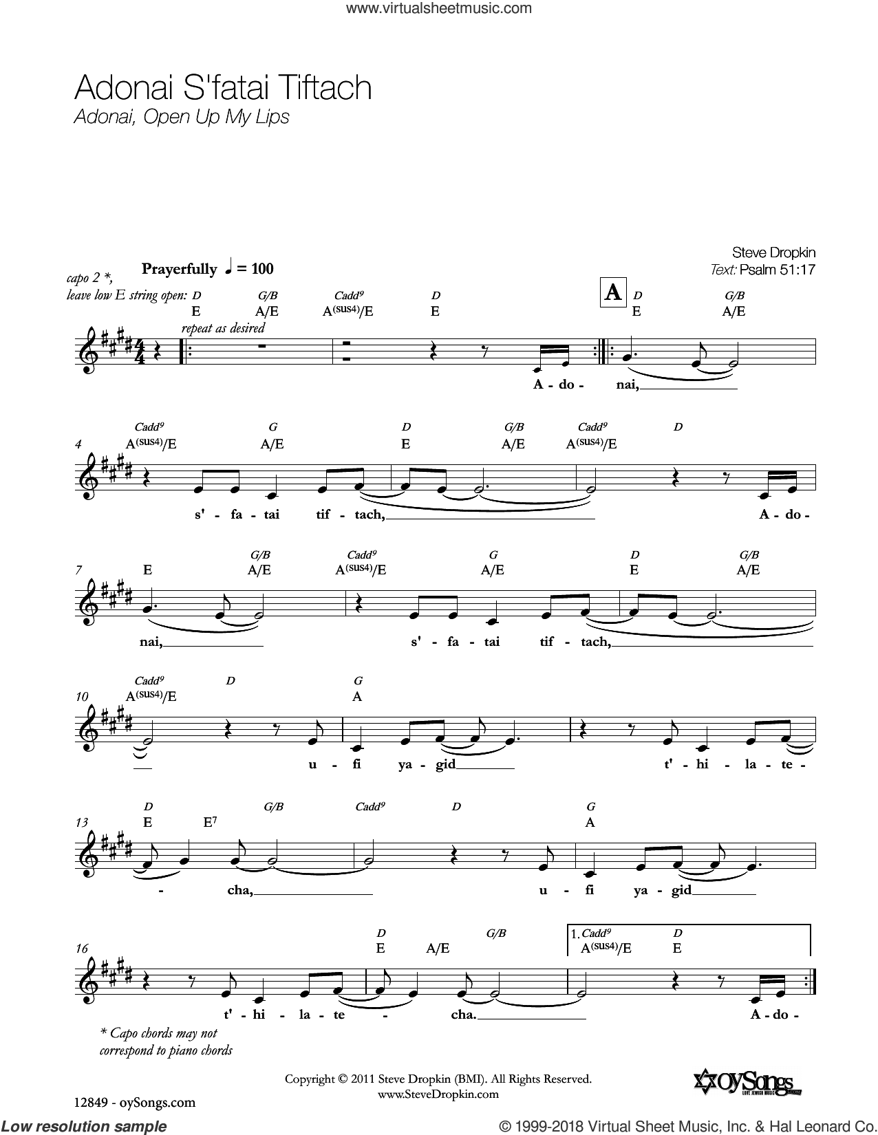 Steve Dropkin: Adonai S'fatai Tiftach sheet music (fake book)