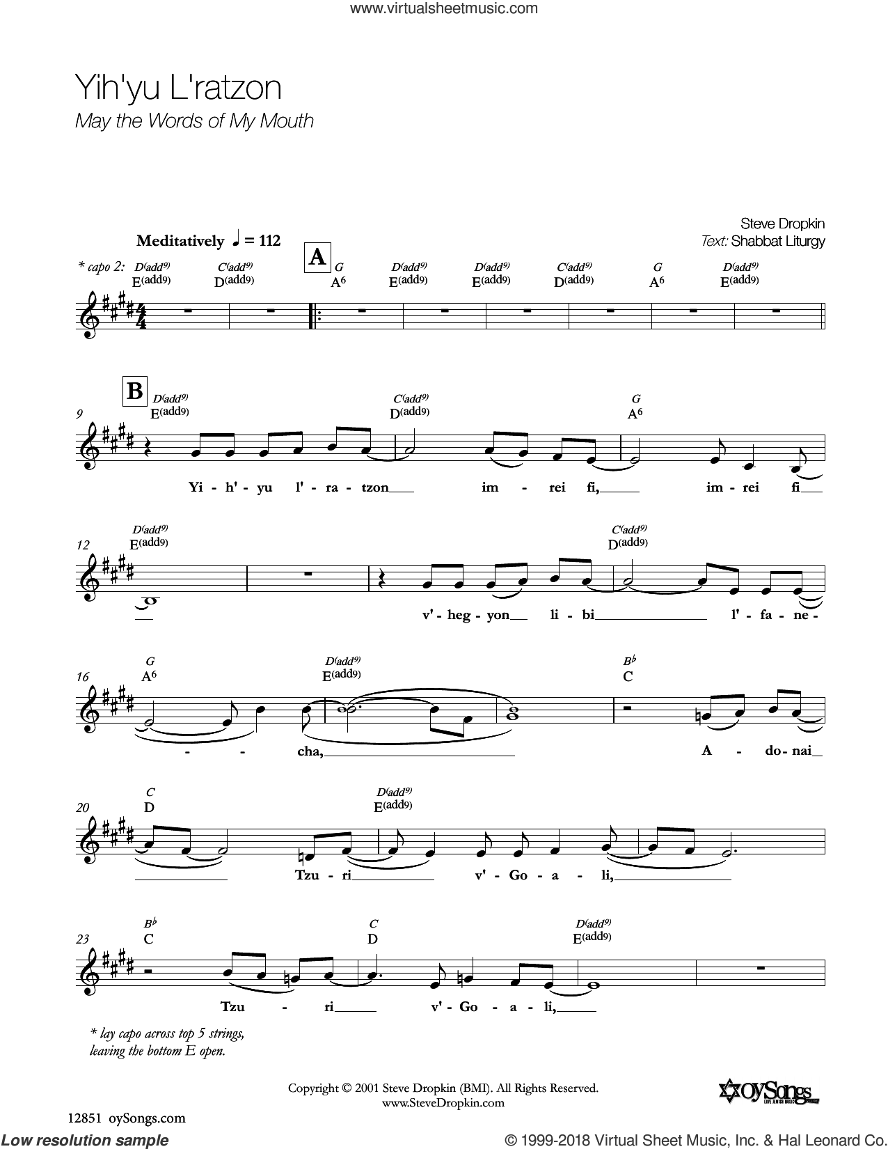 Steve Dropkin: Yih'yu L'ratzon sheet music (fake book) (PDF)