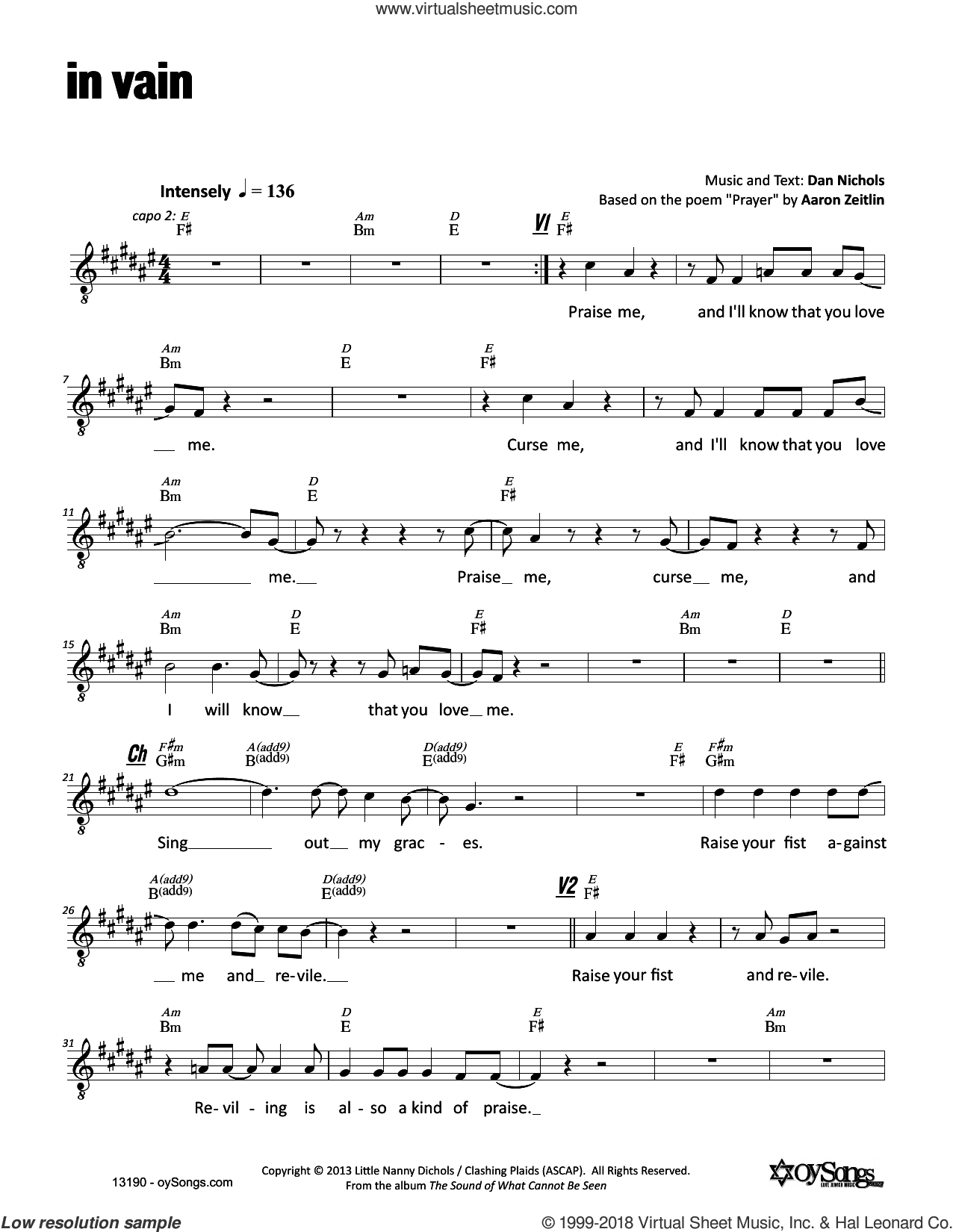 In Vain sheet music for voice and other instruments (fake book)
