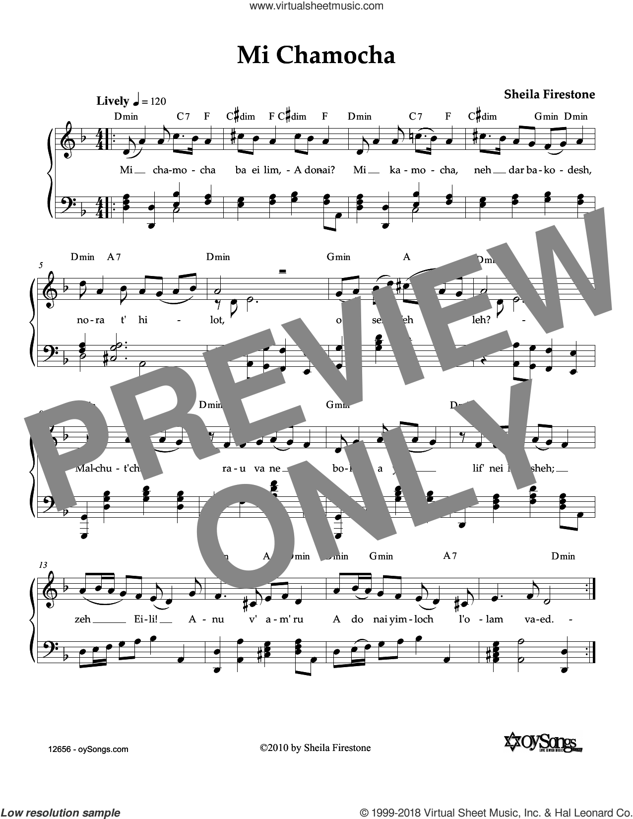 Sheila Firestone: Mi Chamocha sheet music for voice, piano or guitar