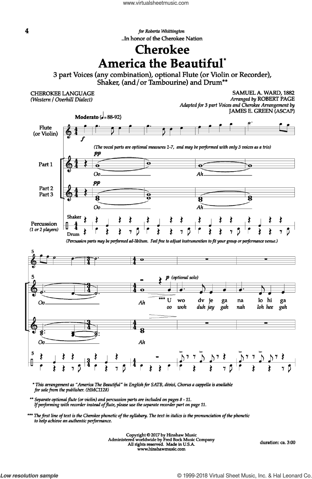 Cherokee America the Beautiful sheet music for choir (3-Part)