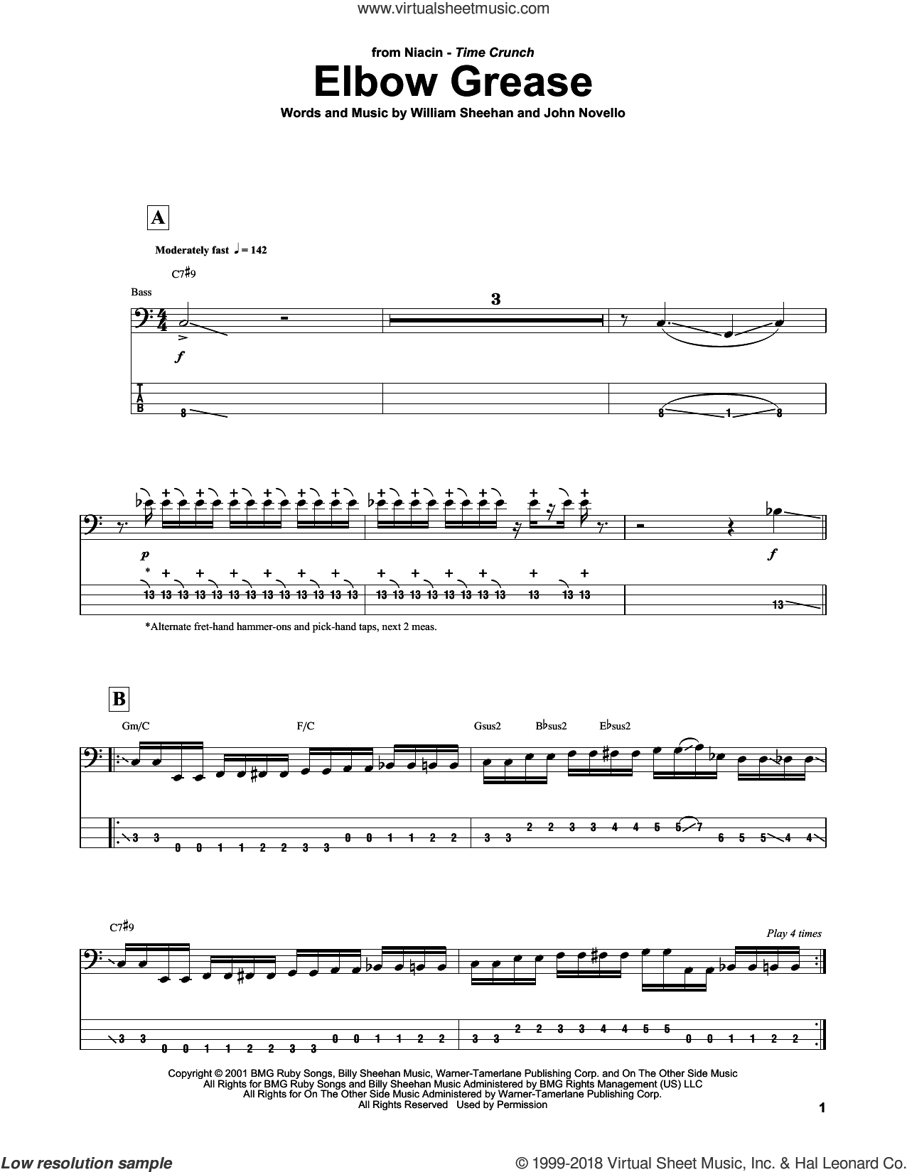 Elbow Grease sheet music for bass (tablature) (bass guitar) (PDF)