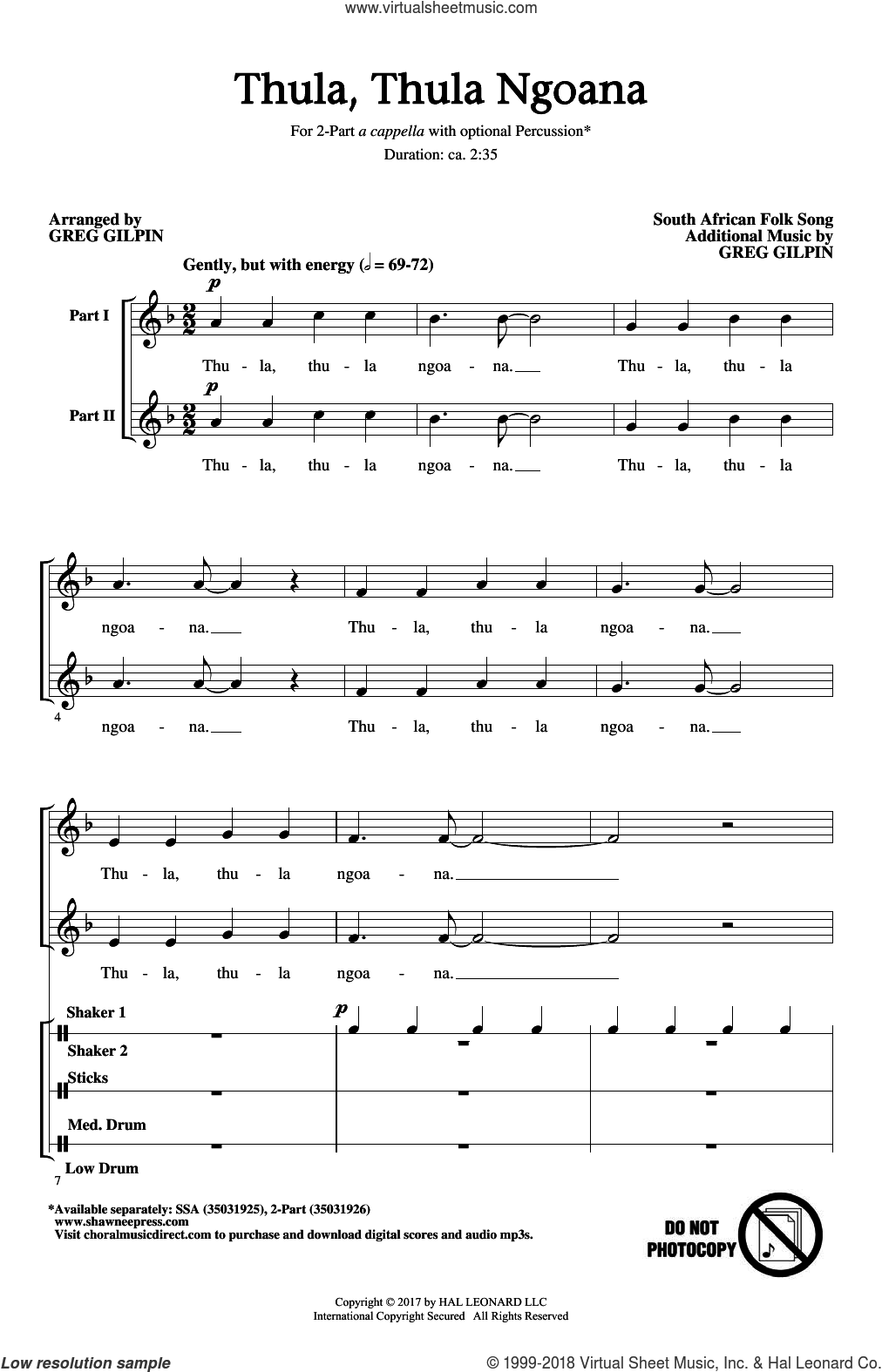Thula Thula Ngoana sheet music for choir (2-Part) (PDF)