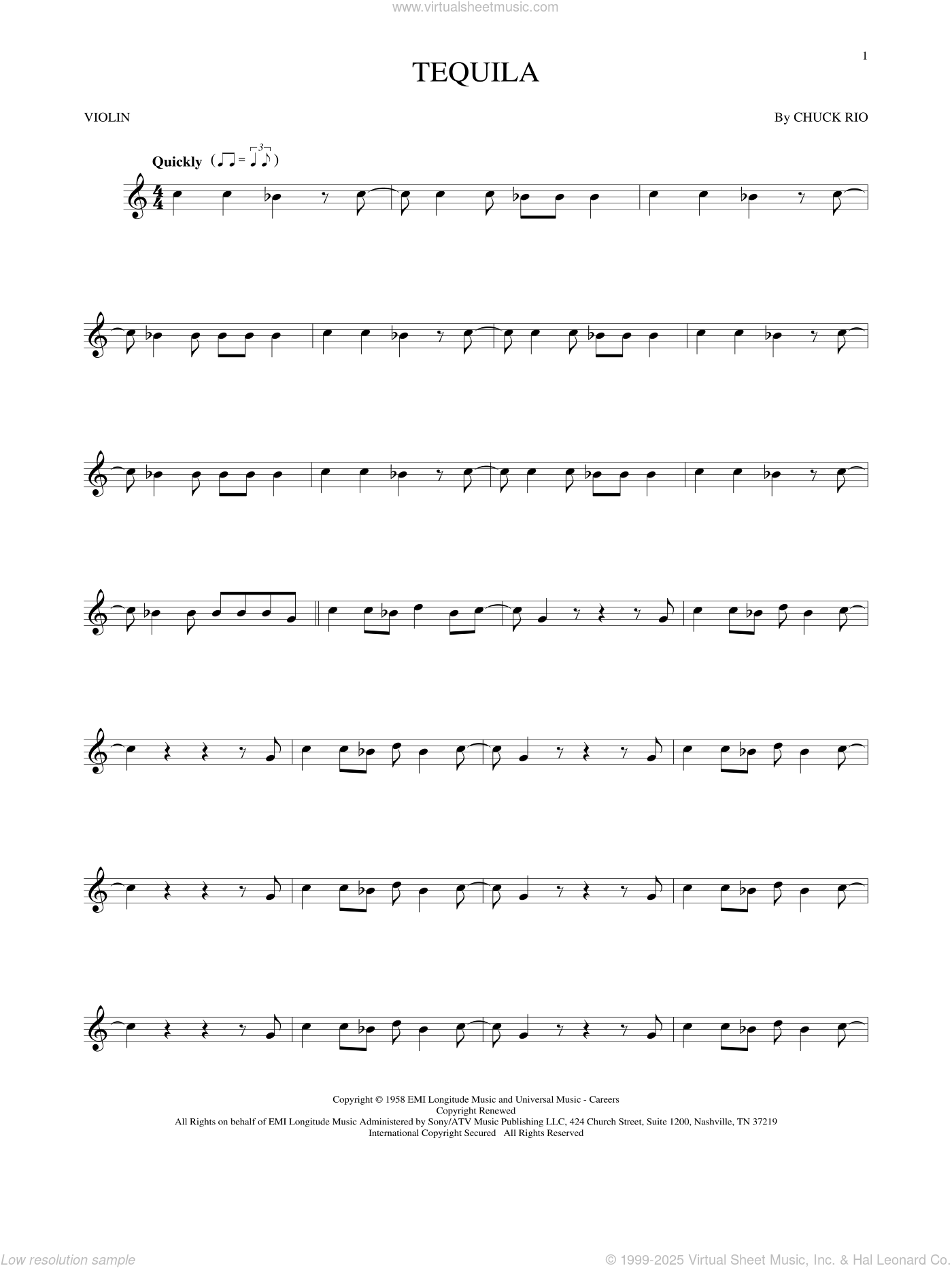 Tequila sheet music for violin solo (PDF-interactive)