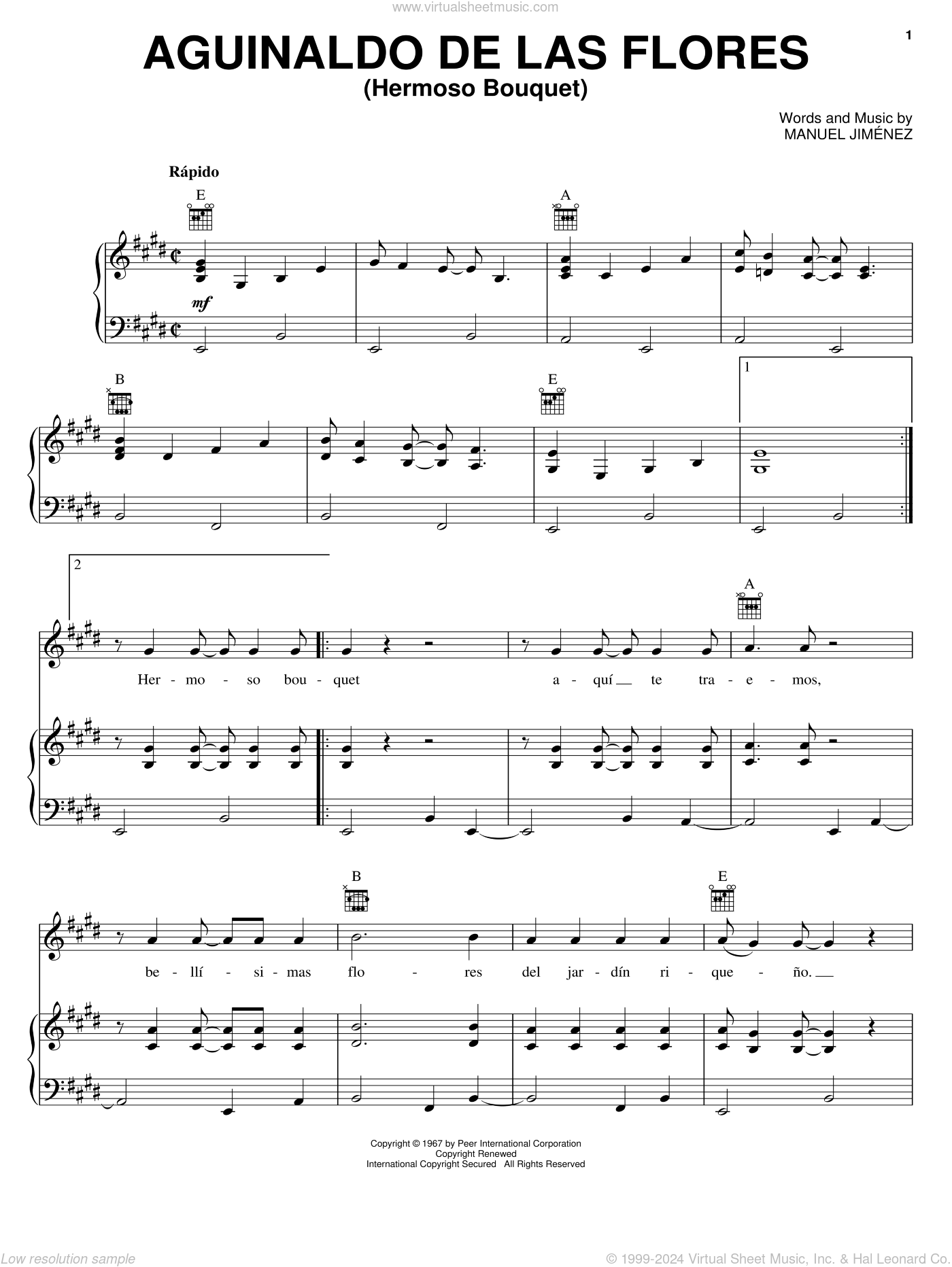 Aguinaldo De Las Flores (Hermoso Bouquet) sheet music for voice, piano ...