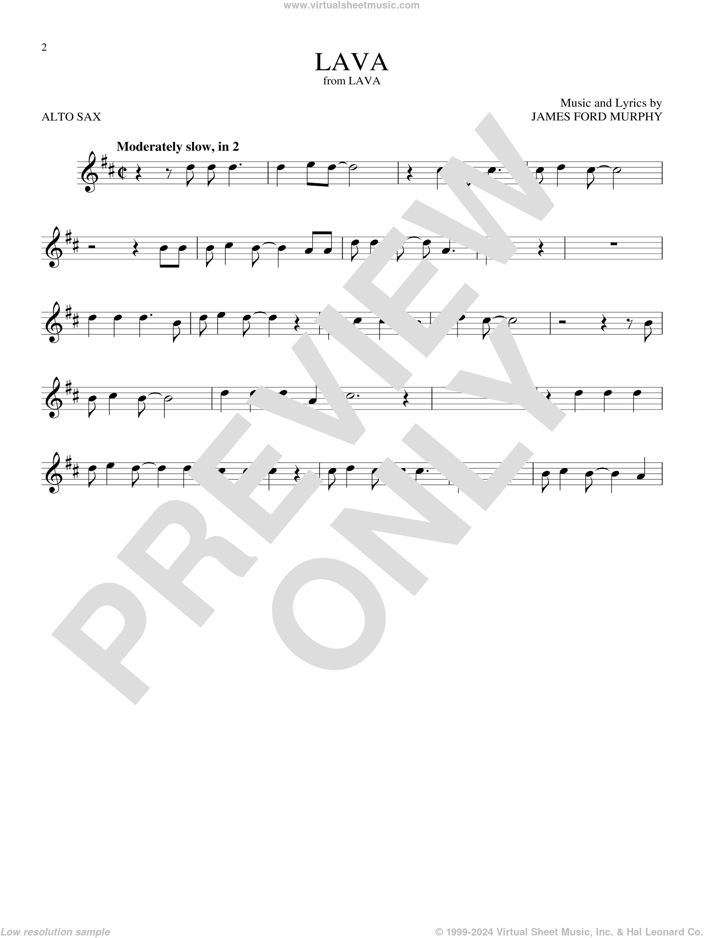 Lava (from Lava) sheet music for alto saxophone solo (PDF)