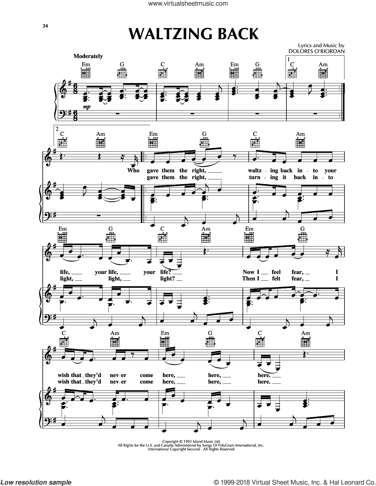Waltzing Back sheet music for voice, piano or guitar (PDF)