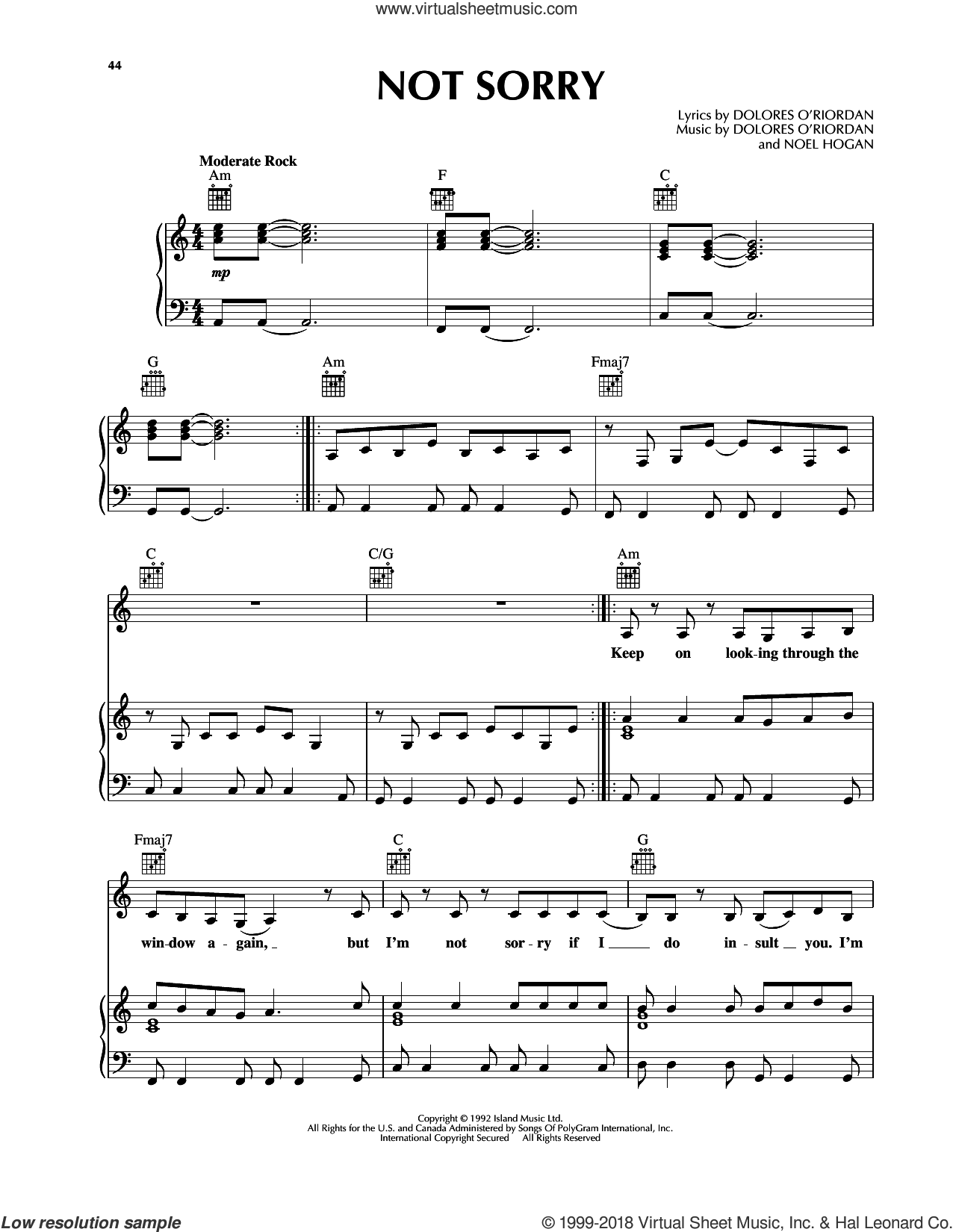 Not Sorry sheet music for voice, piano or guitar (PDF)