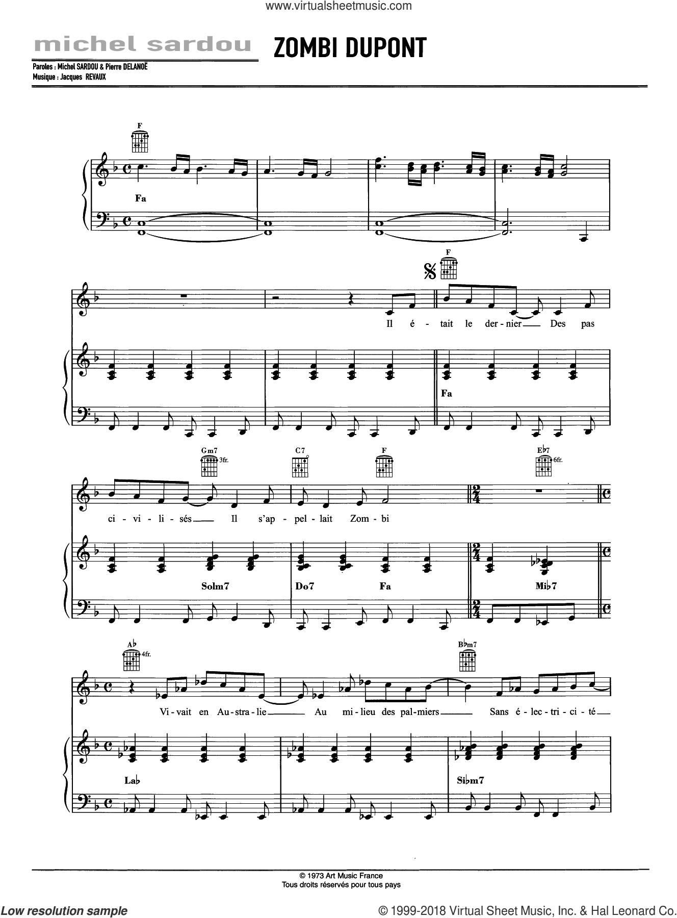 Zombie Dupont sheet music for voice, piano or guitar (PDF)