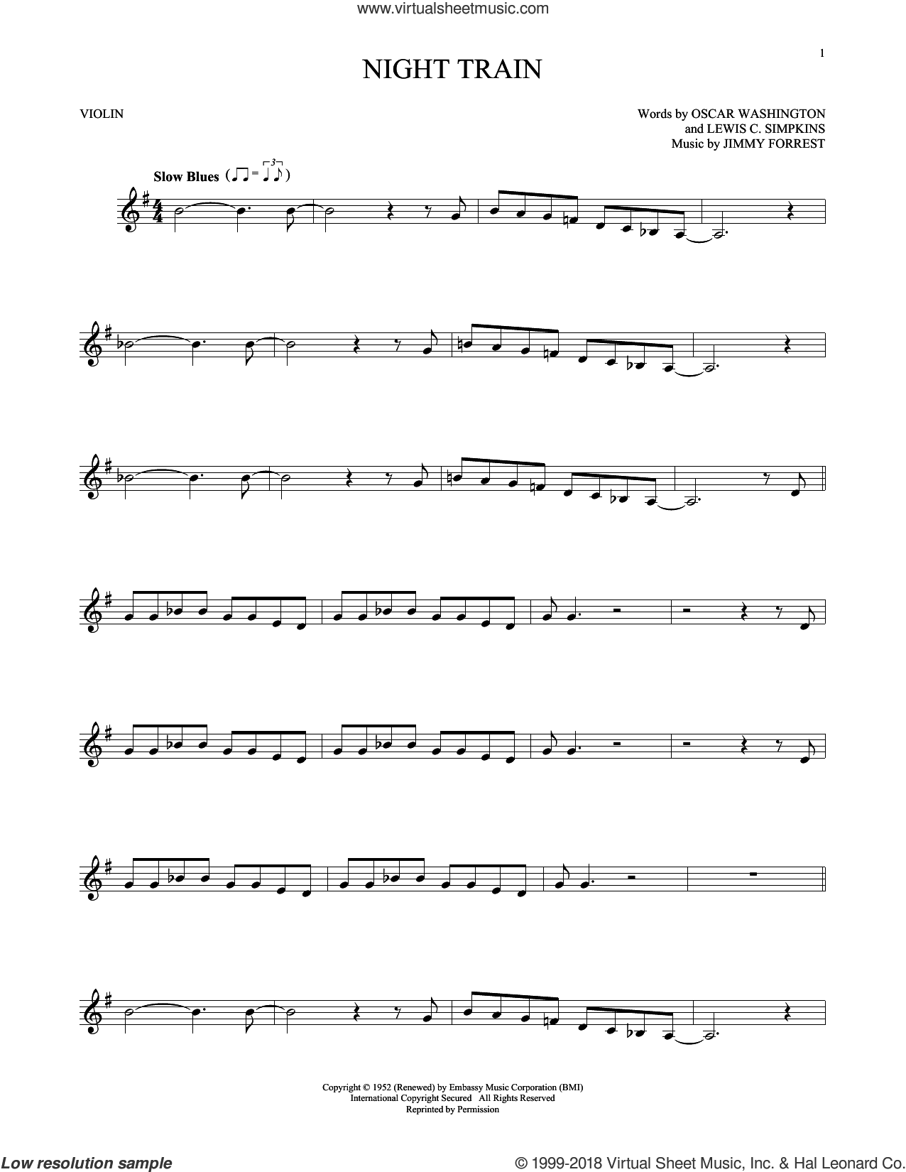 Night Train sheet music for violin solo (PDF-interactive)