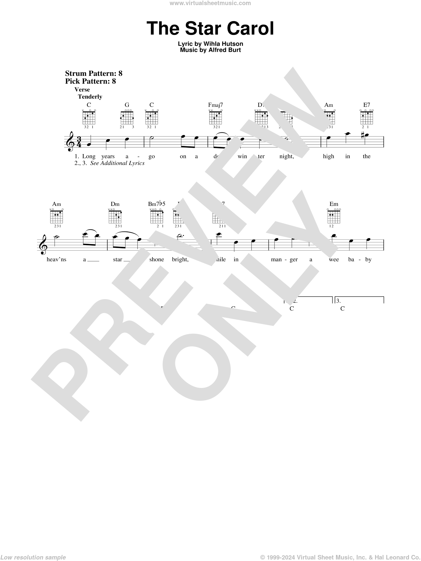 The Star Carol sheet music (easy) for guitar solo (chords) (PDF)