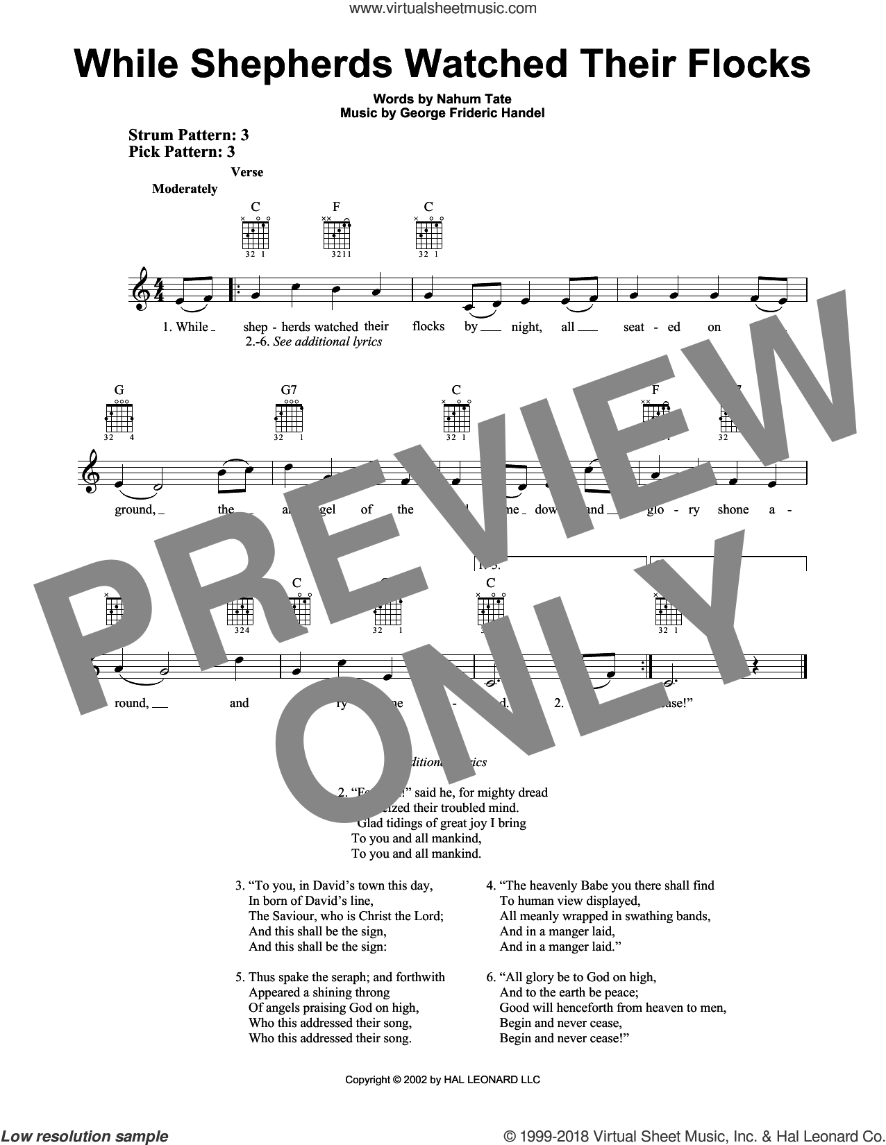 While Shepherds Watched Their Flocks sheet music for guitar solo (chords)