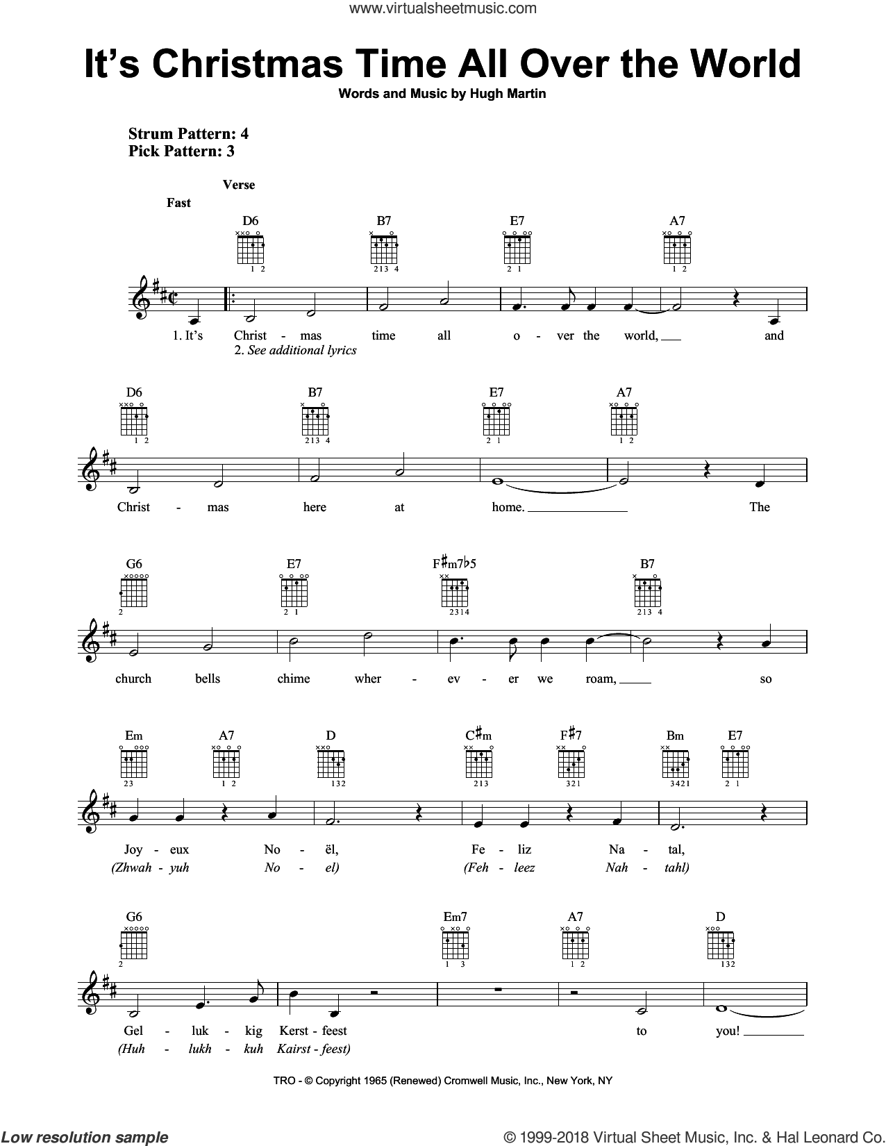 It's Christmas Time All Over The World sheet music for guitar solo (chords)