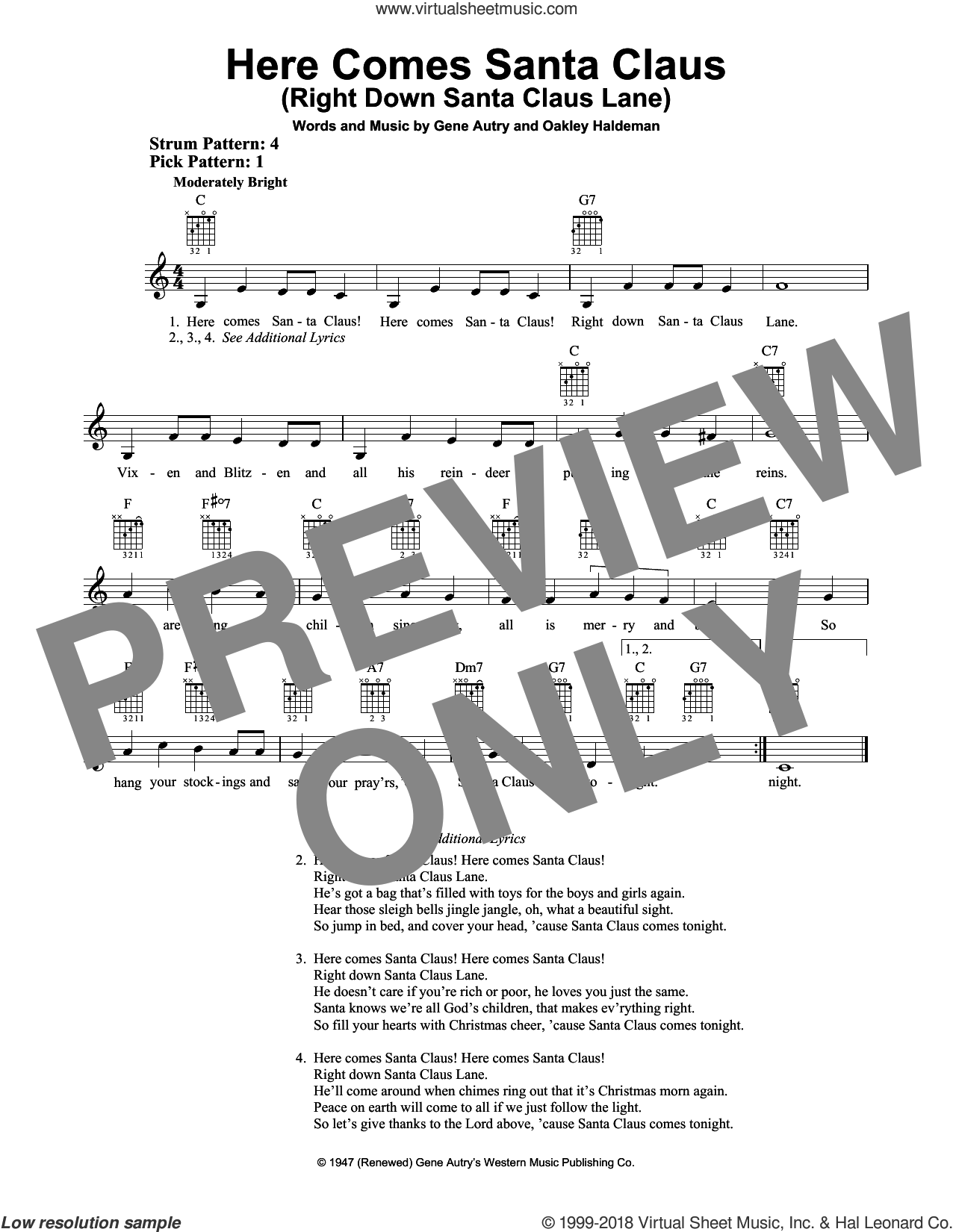 Here Comes Santa Claus (Right Down Santa Claus Lane) sheet music for ...