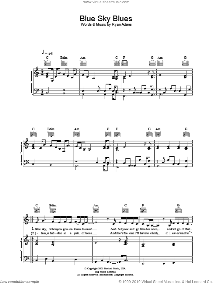 Blue Sky Blues sheet music for voice, piano or guitar (PDF)
