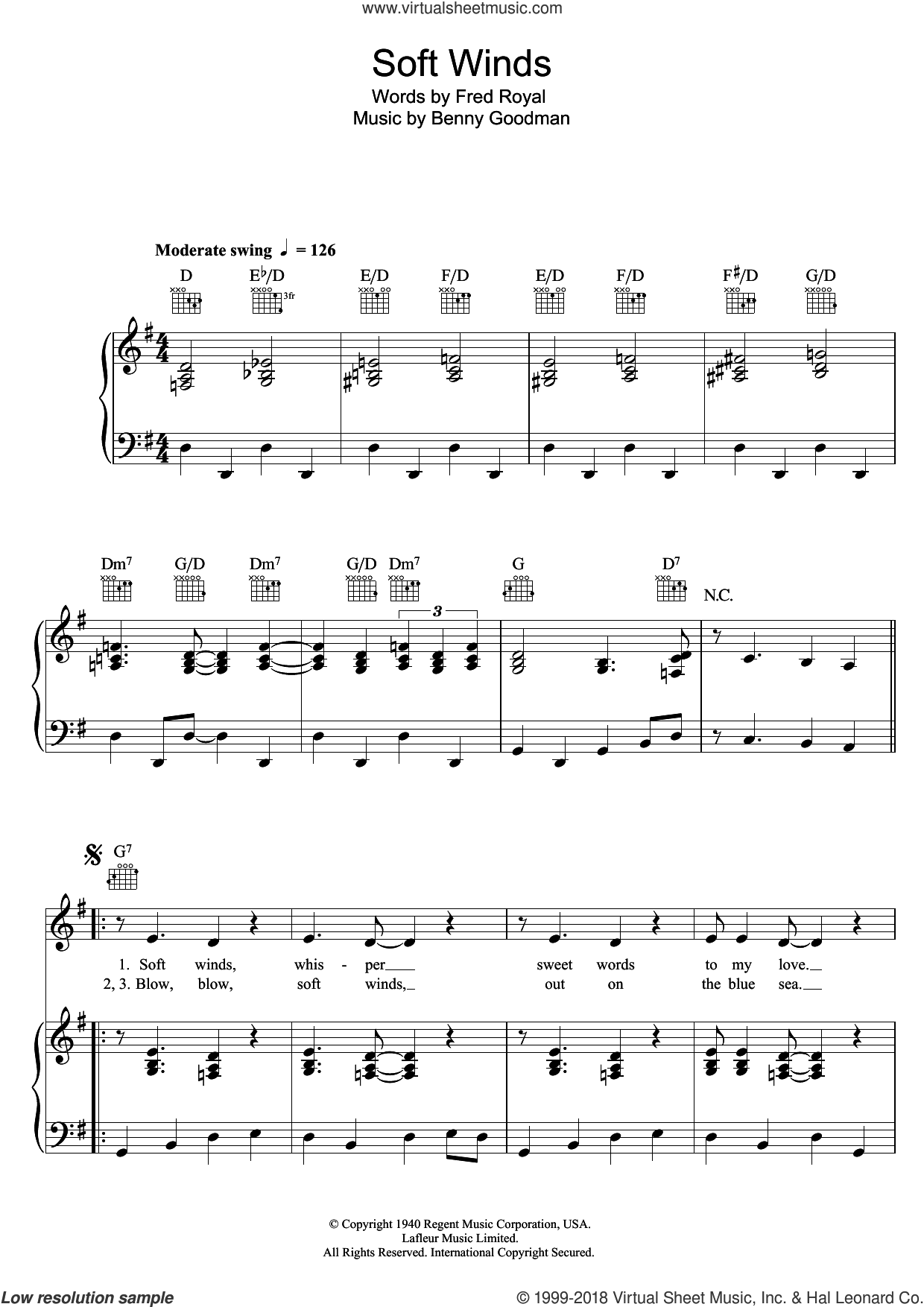 Soft Winds sheet music for voice, piano or guitar (PDF)