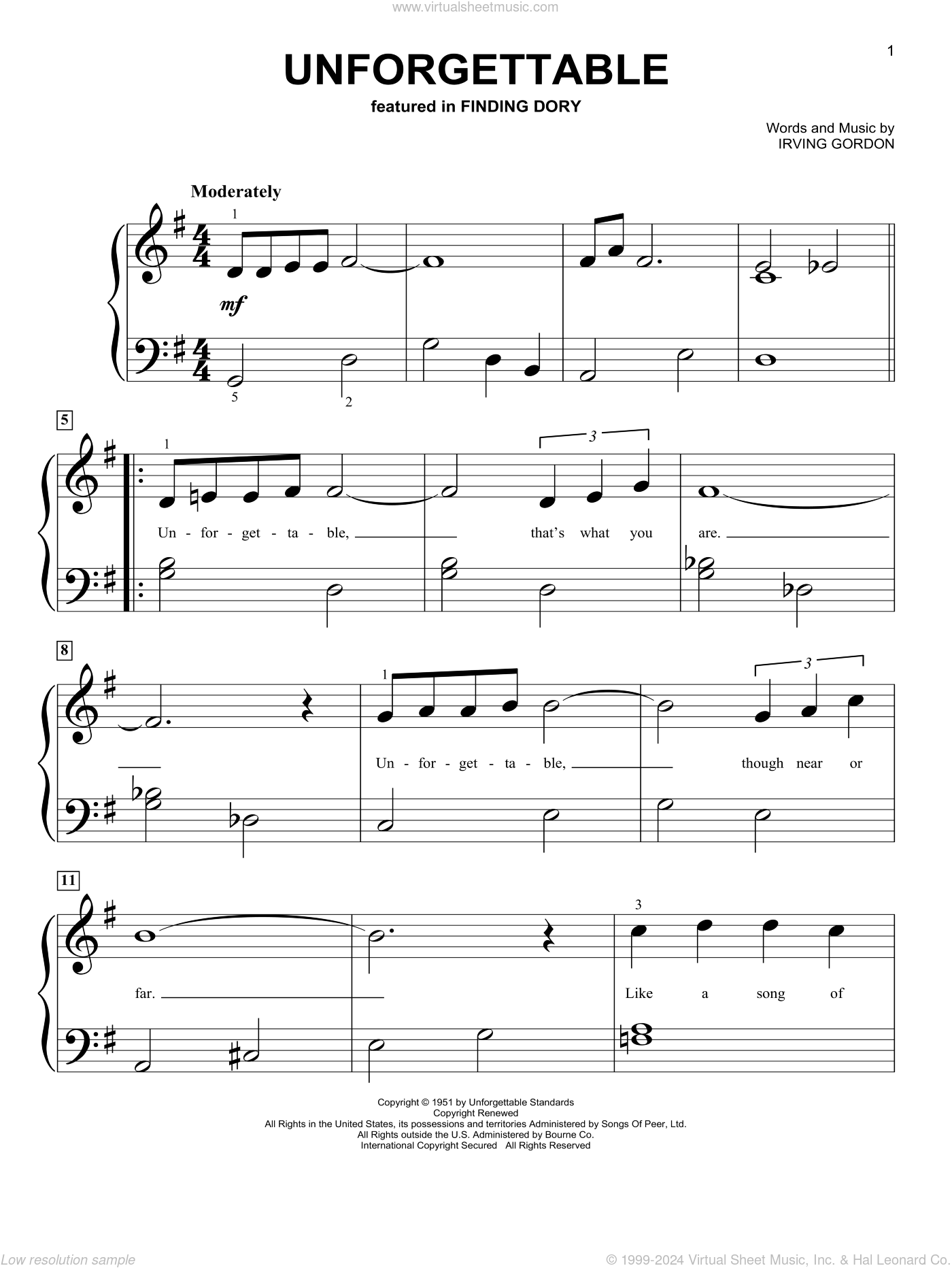 Unforgettable sheet music for piano solo (big note book) (PDF)