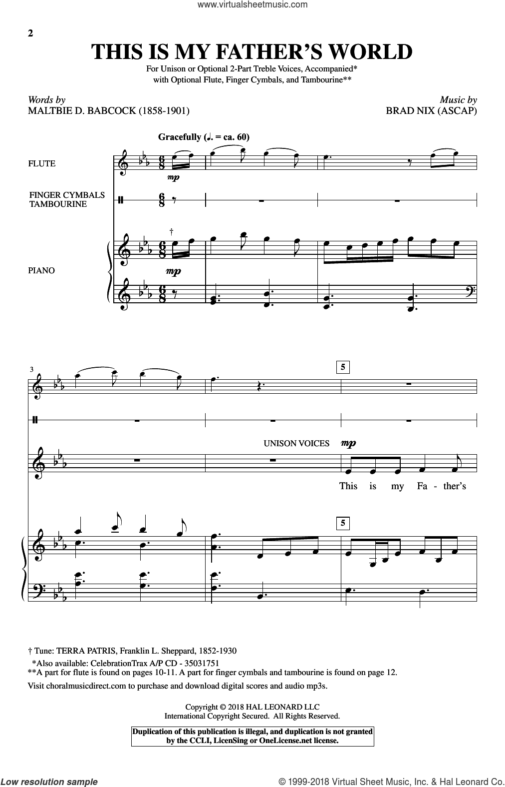 This Is My Father's World sheet music for choir (2-Part) (PDF)