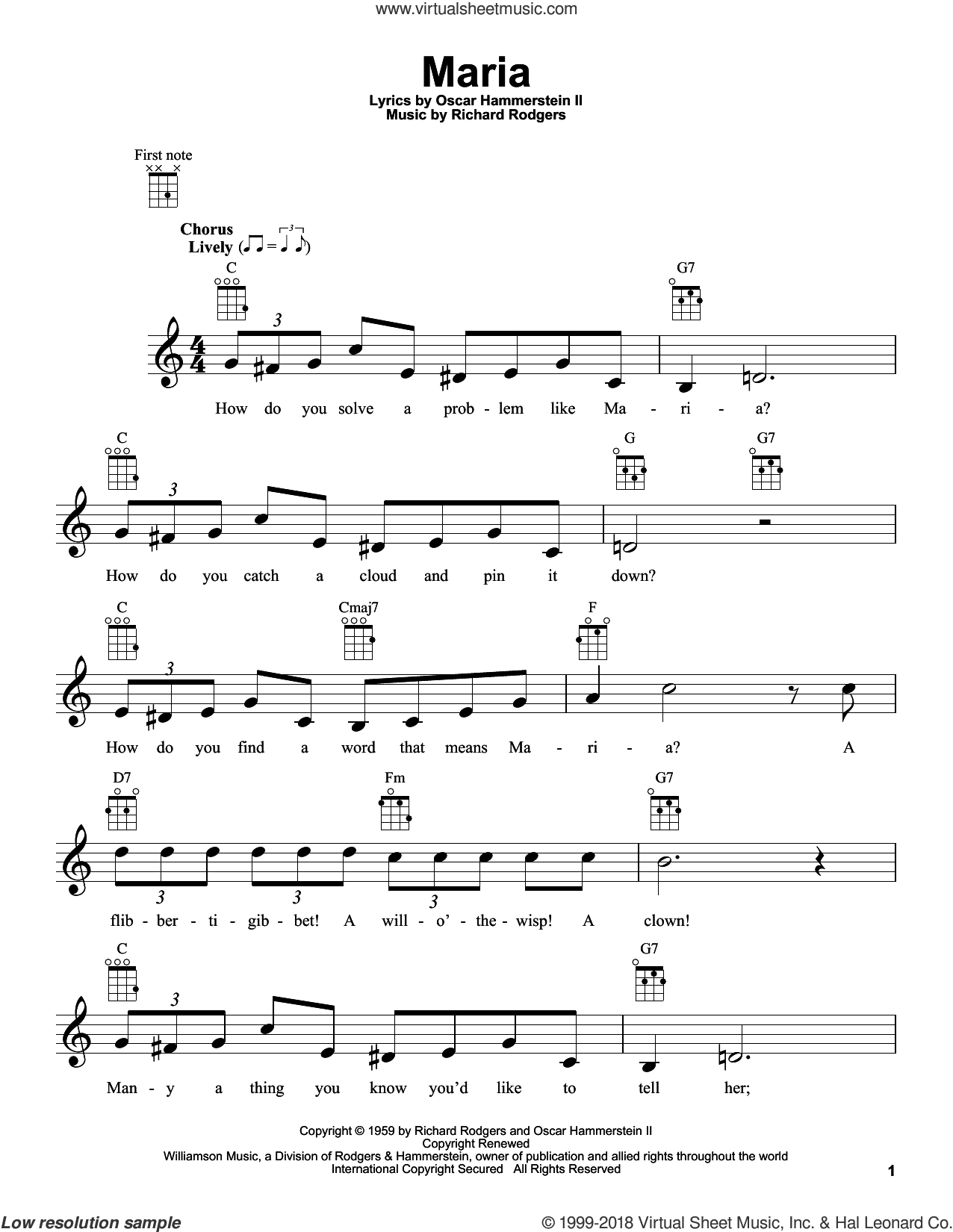 Maria sheet music for ukulele (PDF-interactive)