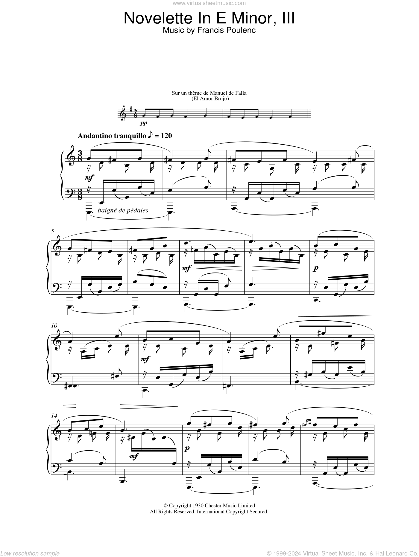 Novelette In E Minor, III sheet music for piano solo (PDF)